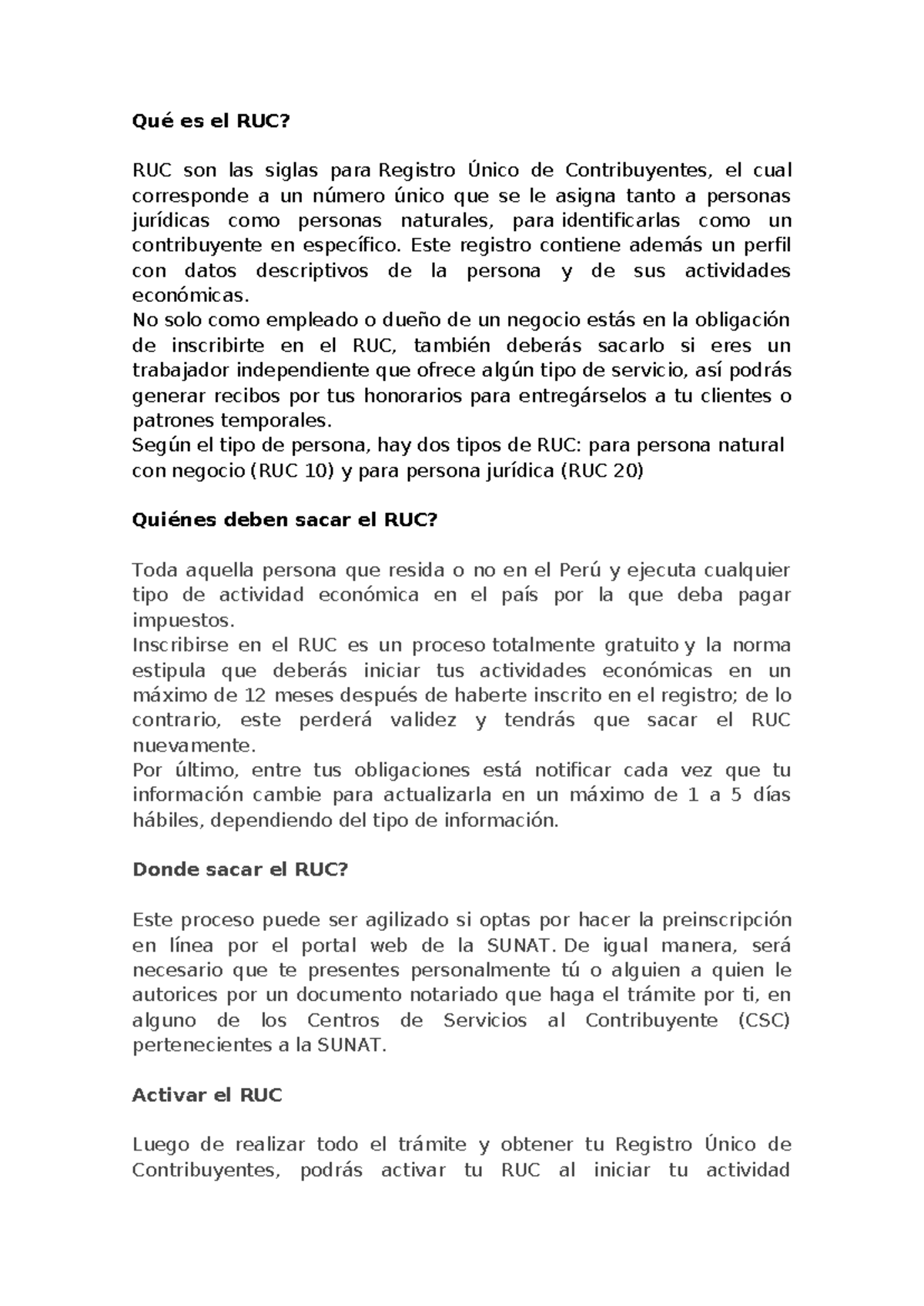 Qué es el RUC - Qué es el RUC? RUC son las siglas para Registro Único ...