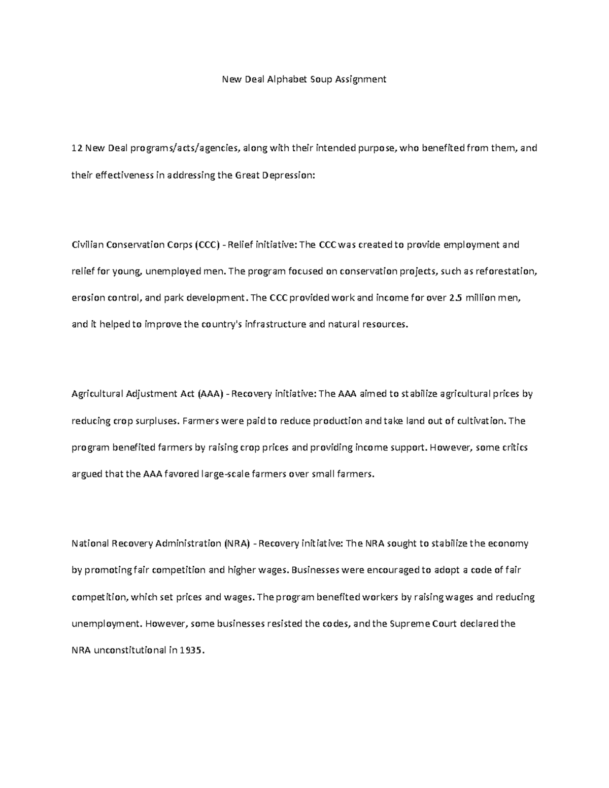 New Deal Alphabet Soup Assignment - The program focused on conservation ...