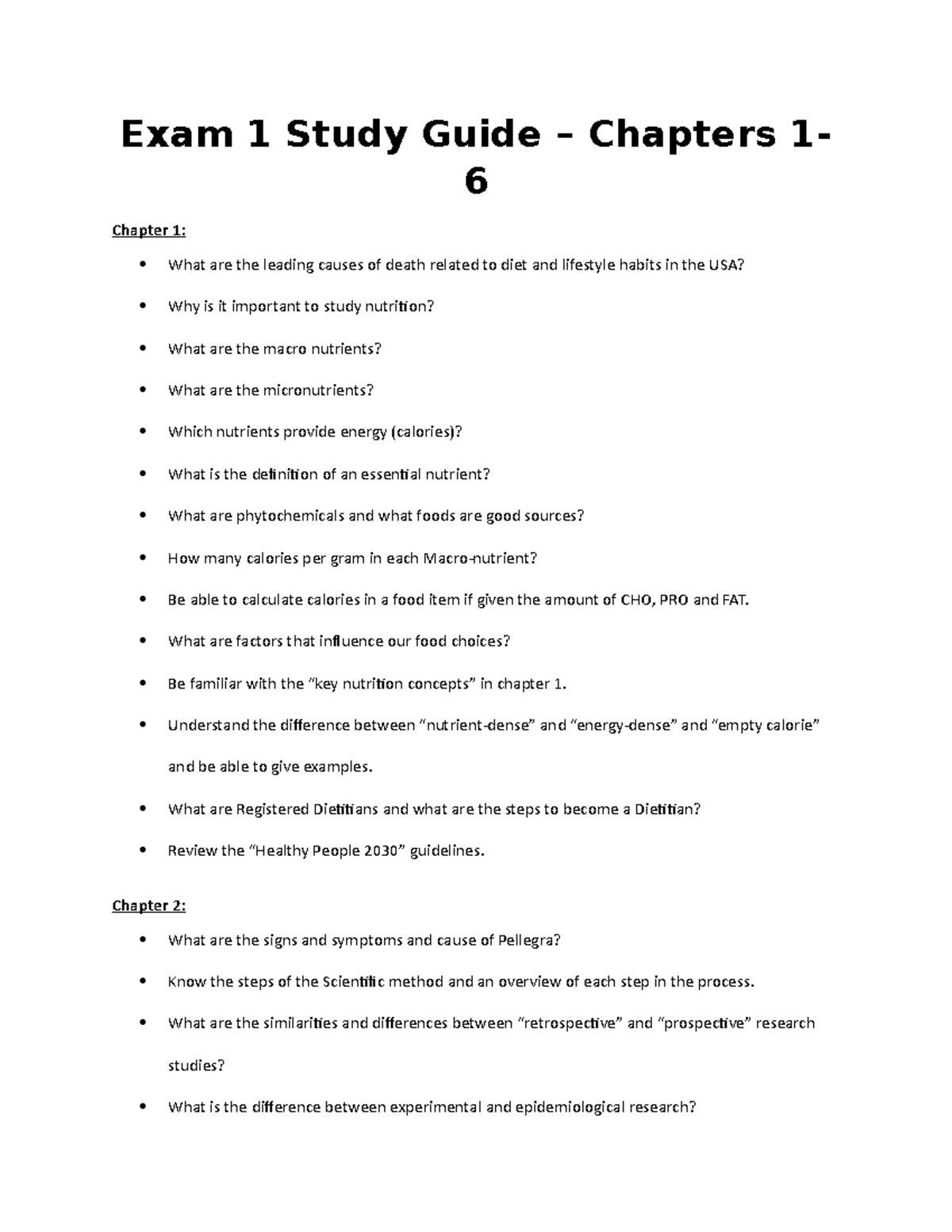 Exam 1 Study Guide - Exam 1 Study Guide – Chapters 1- 6 Chapter 1: What ...