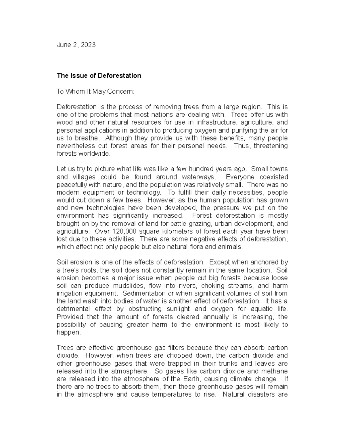 A Self-Titled Open Letter - June 2, 2023 The Issue of Deforestation To ...