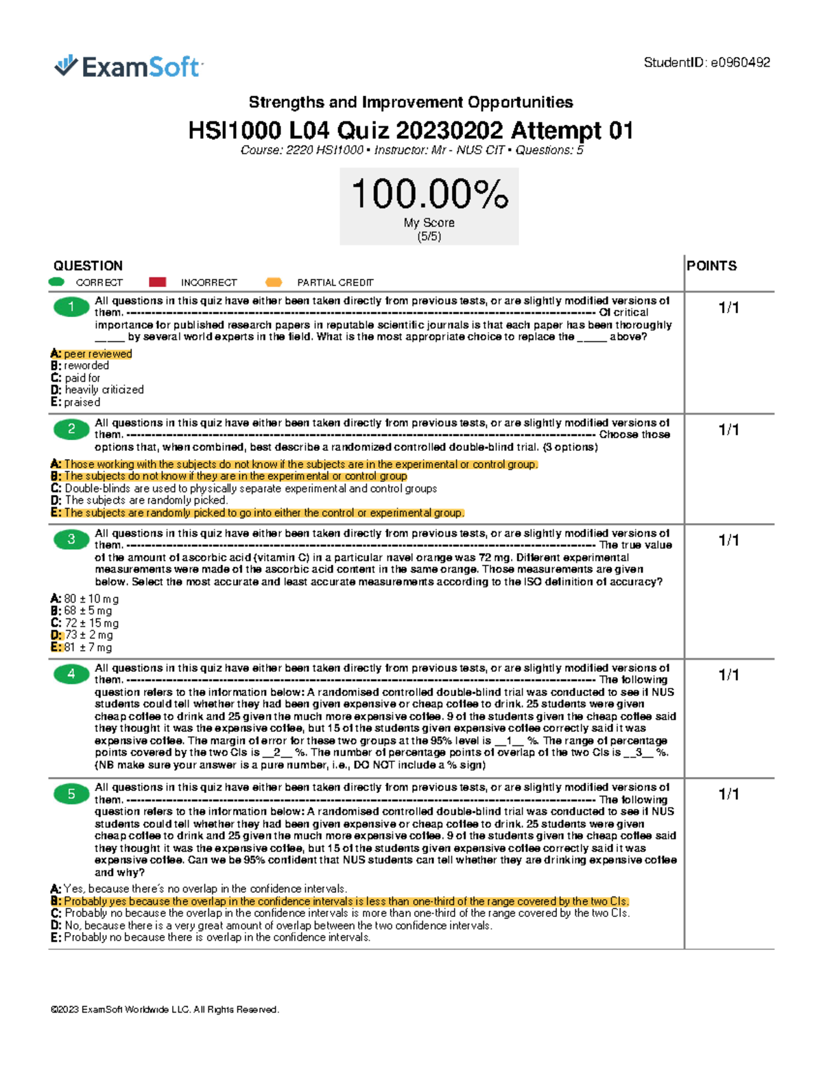 Exam Taker Answer Report-9 - Strengths and Improvement Opportunities ...