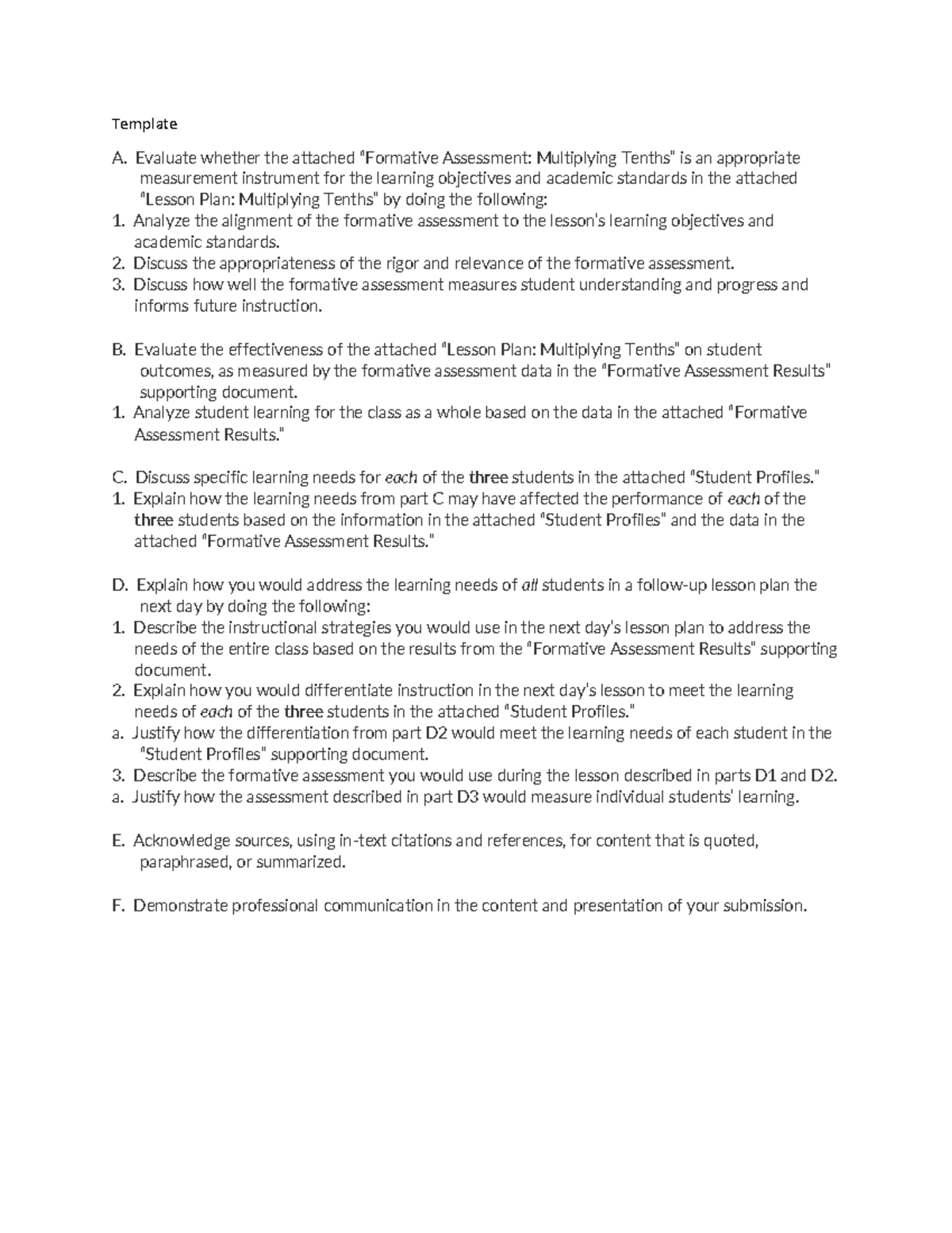 Assessment strategies template - Template A. Evaluate whether the ...