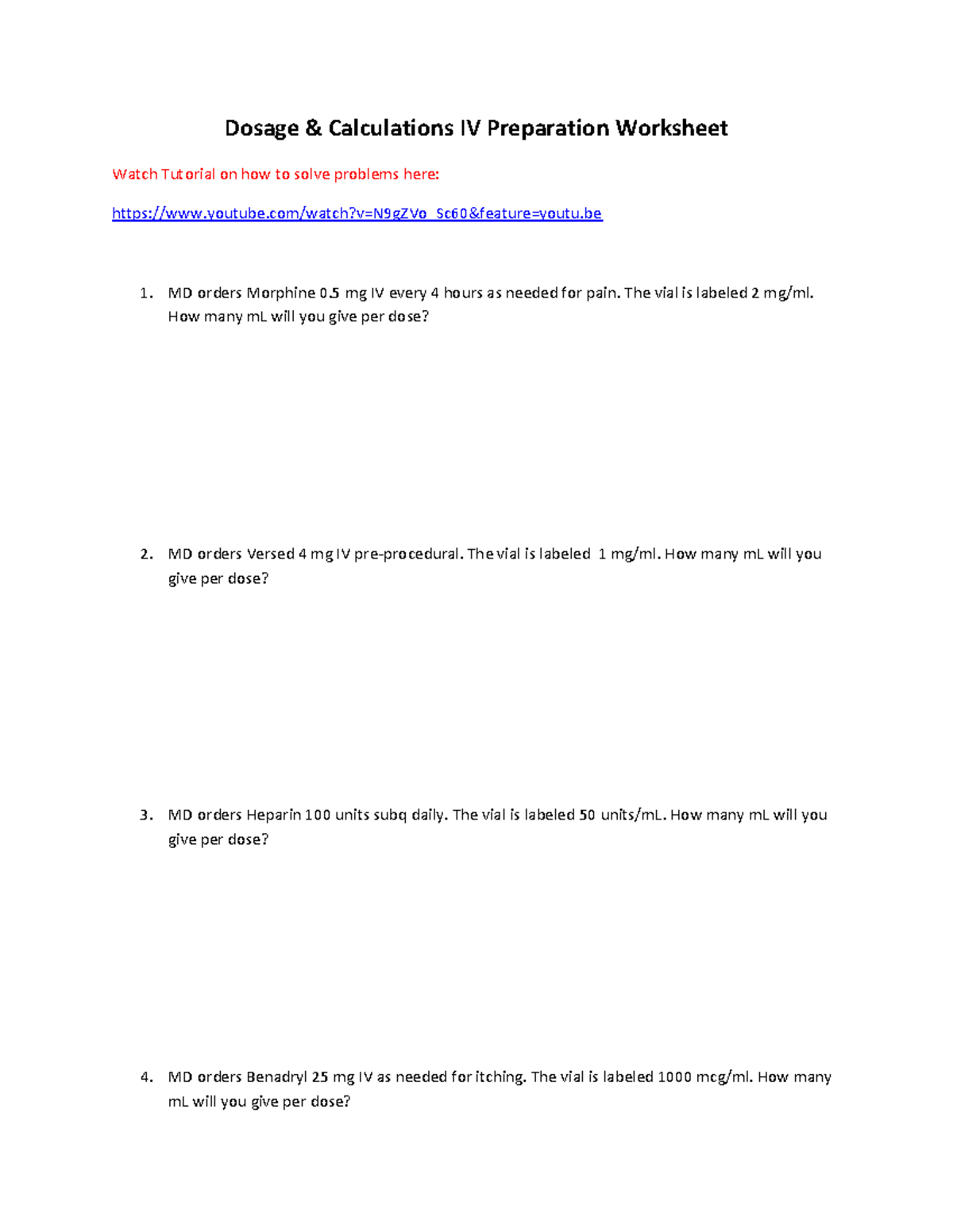 IV-Preparation-Dosage-Calculation-Worksheet - Dosage & Calculations IV ...