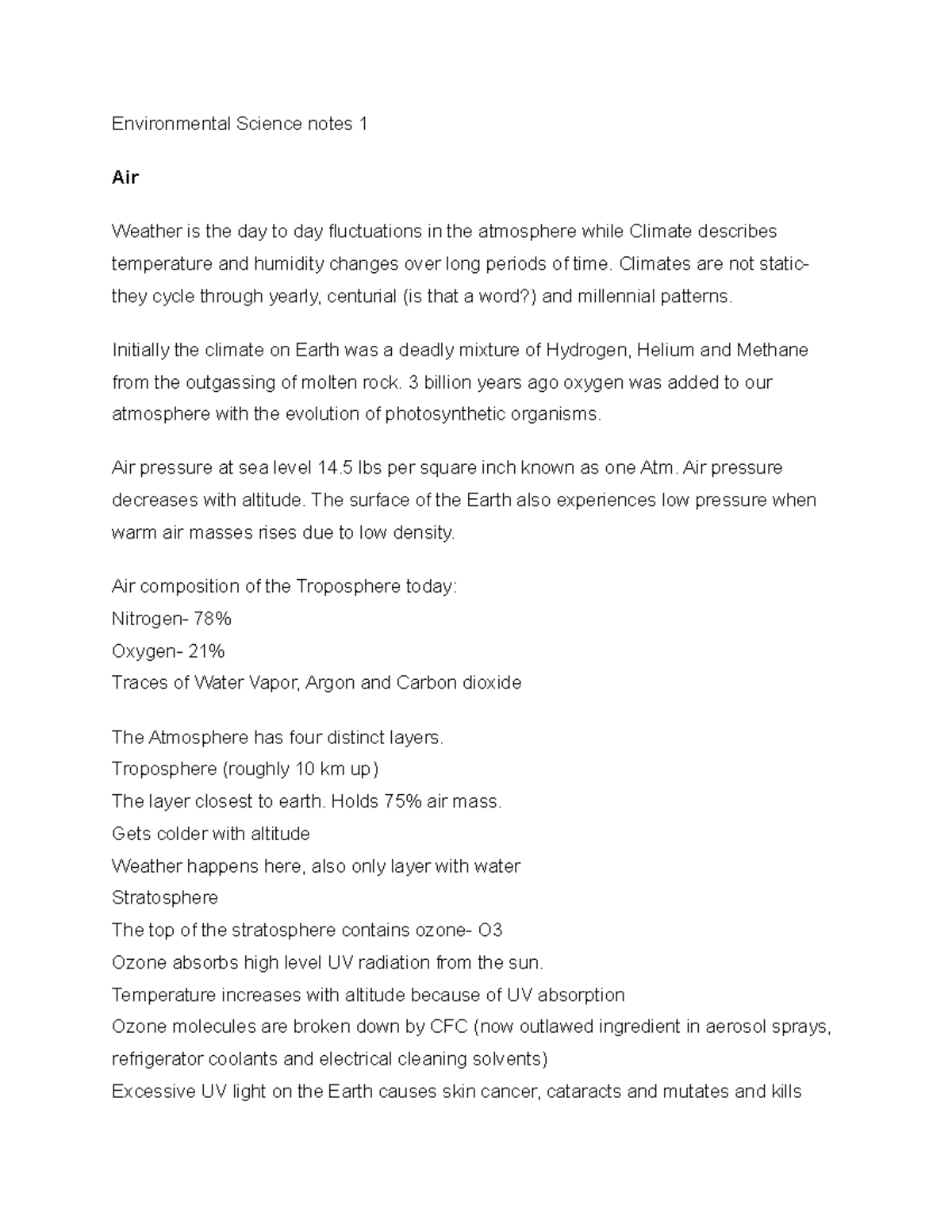 Environmental Science notes 1 - Climates are not static- they cycle ...