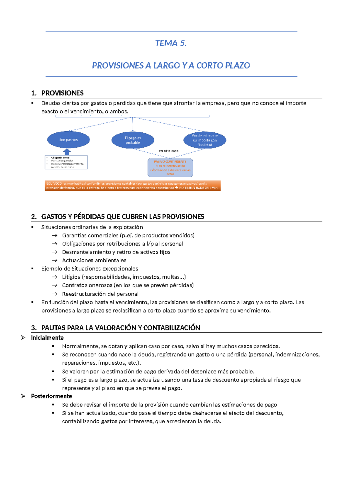 TEMA 5 conta financiera - TEMA 5. PROVISIONES A LARGO Y A CORTO PLAZO 1. PROVISIONES Deudas ...