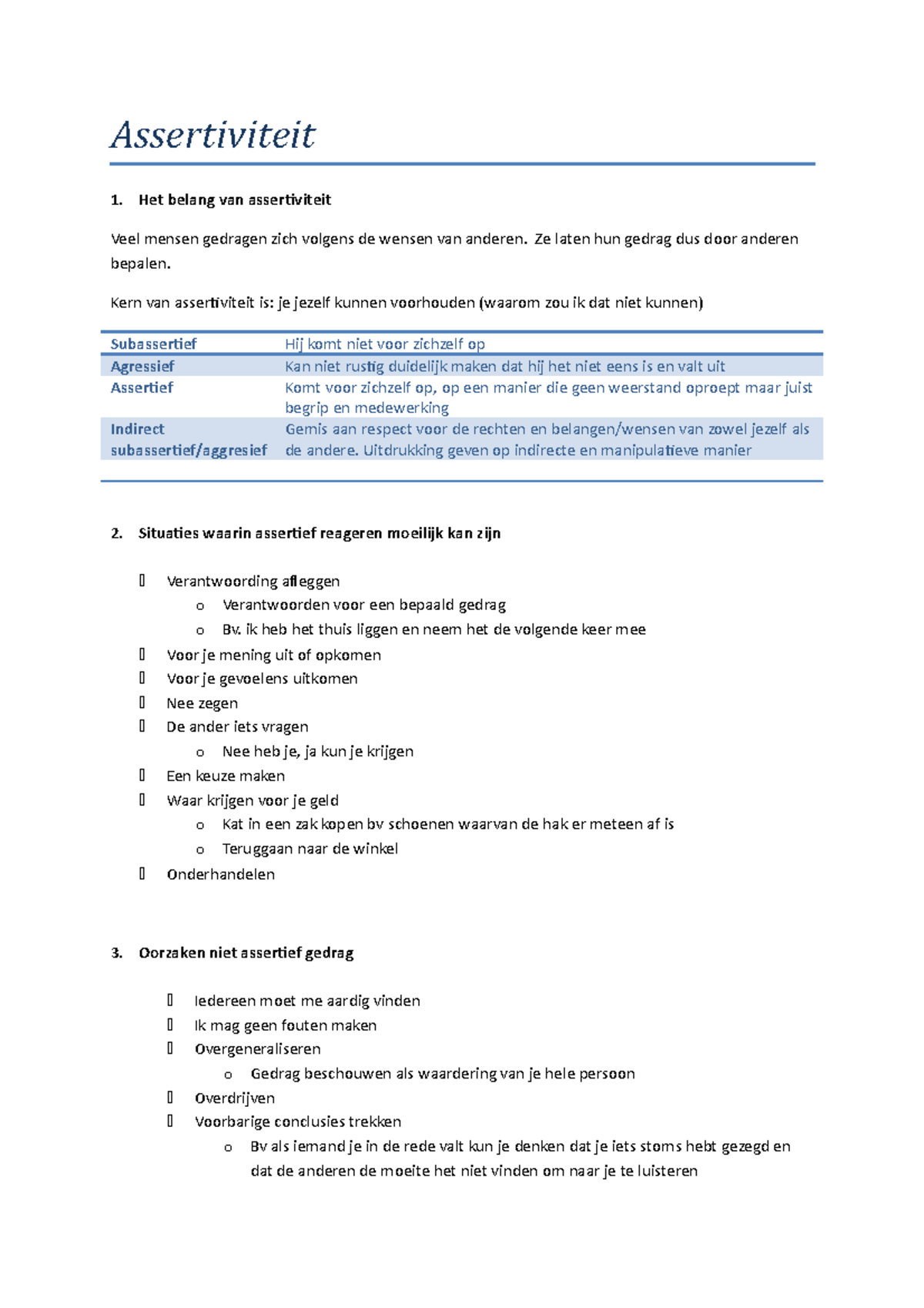 Samenvatting - Assertiviteit - Assertiviteit Het belang van ...