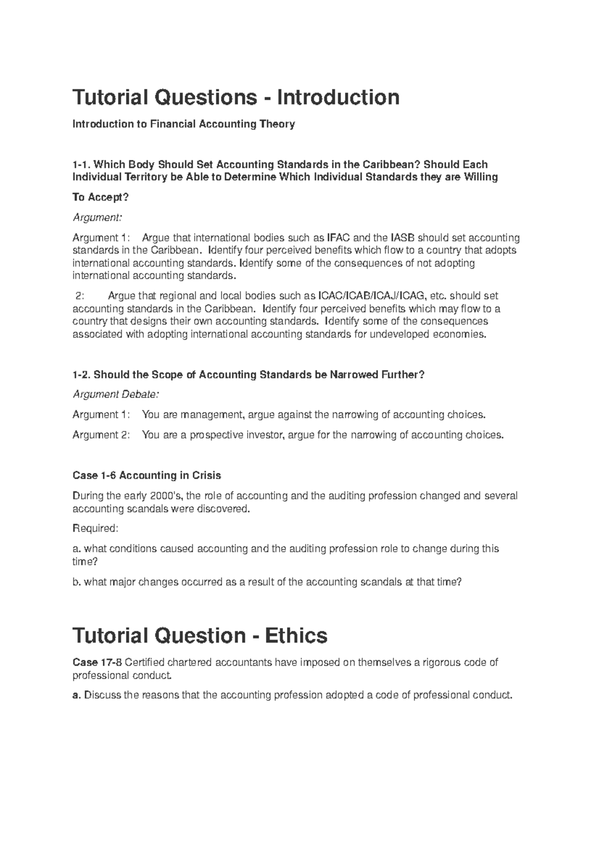 Tutorial questions for Accounting Theory - Tutorial Questions ...