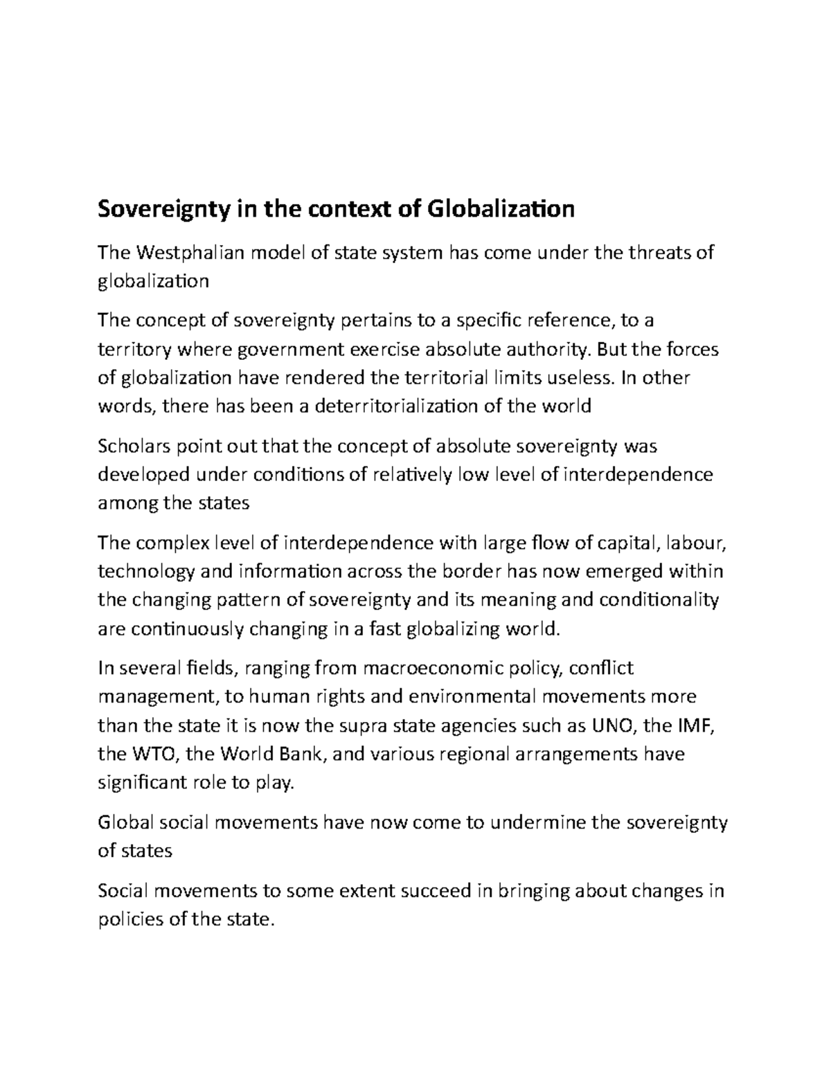 Sovereignty in the context of Globalization - But the forces of ...