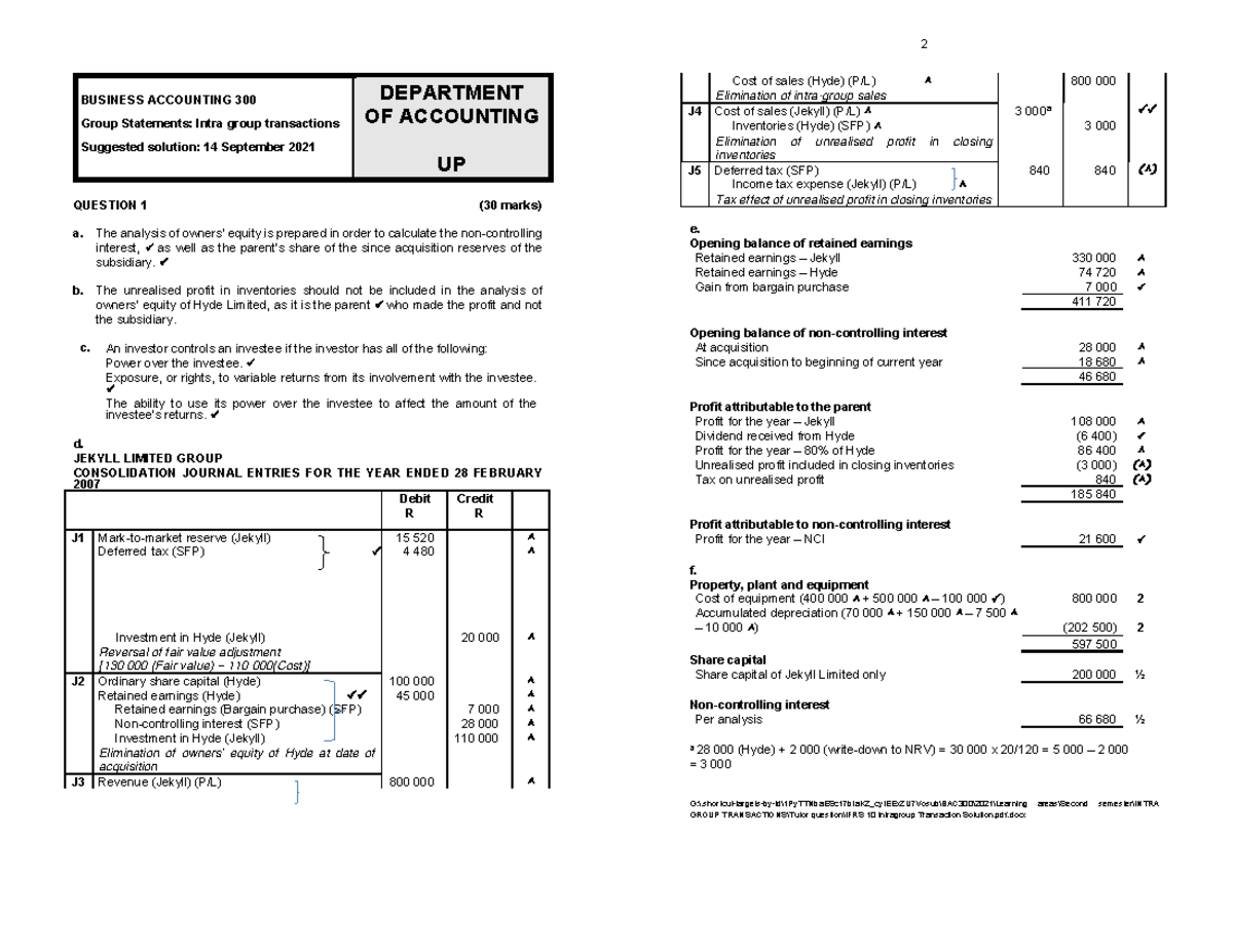 IFRS 10 Intragroup Transaction Solution.pdf - BUSINESS ACCOUNTING 300 ...
