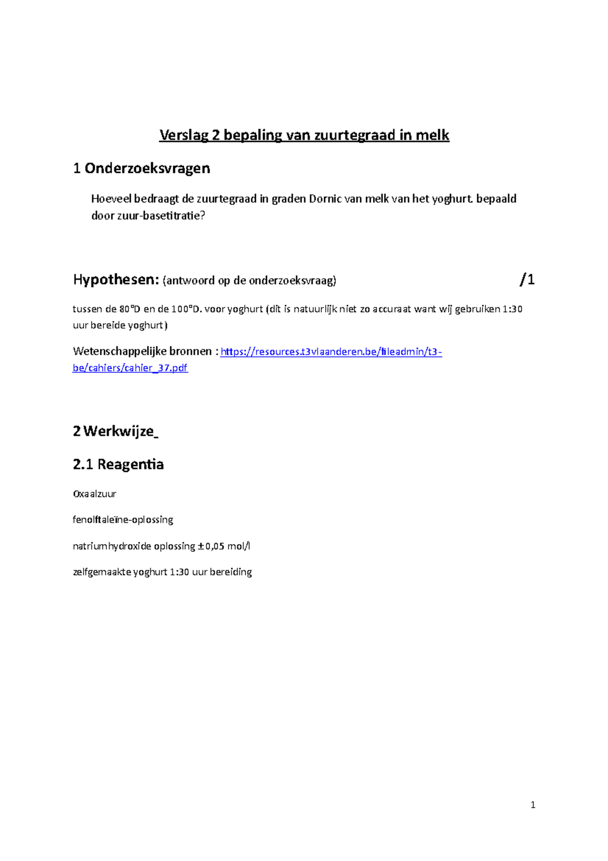 Verslag zuurtegraad in melk 2020 - Basis Maritieme vervoer - HZS - Studocu