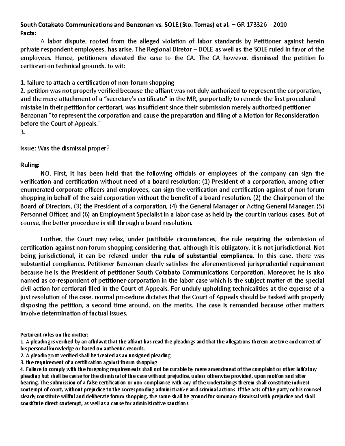 South Cotabato Communications and Benzonan vs. SOLE (Sto. Tomas) et al ...