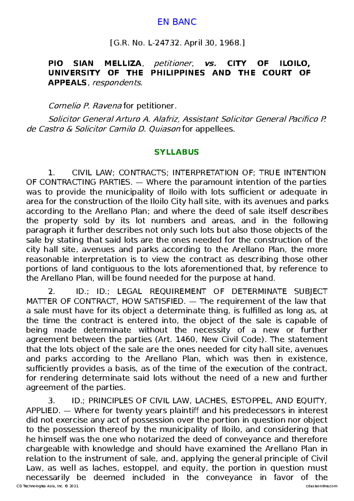 42. Meliza v. City of Iloilo 23 SCRA 477 - EN BANC [G. No. L-24732 ...