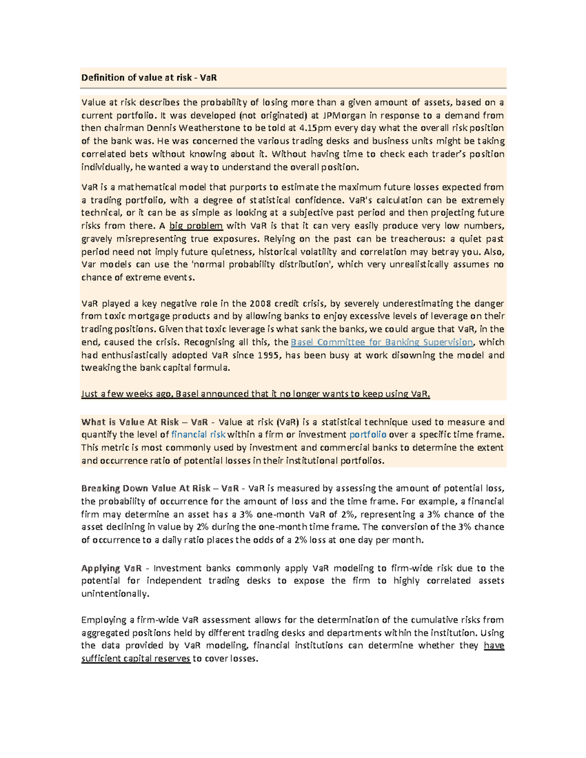 Extra 3 - What is VAR - El curso se pasa solo - Definition of value at ...