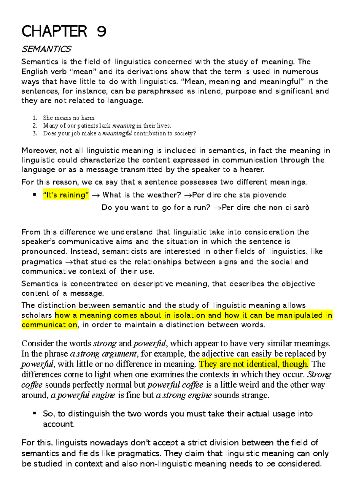 English lamguage 9-11-12-14 - CHAPTER 9 SEMANTICS Semantics is the field of linguistics ...