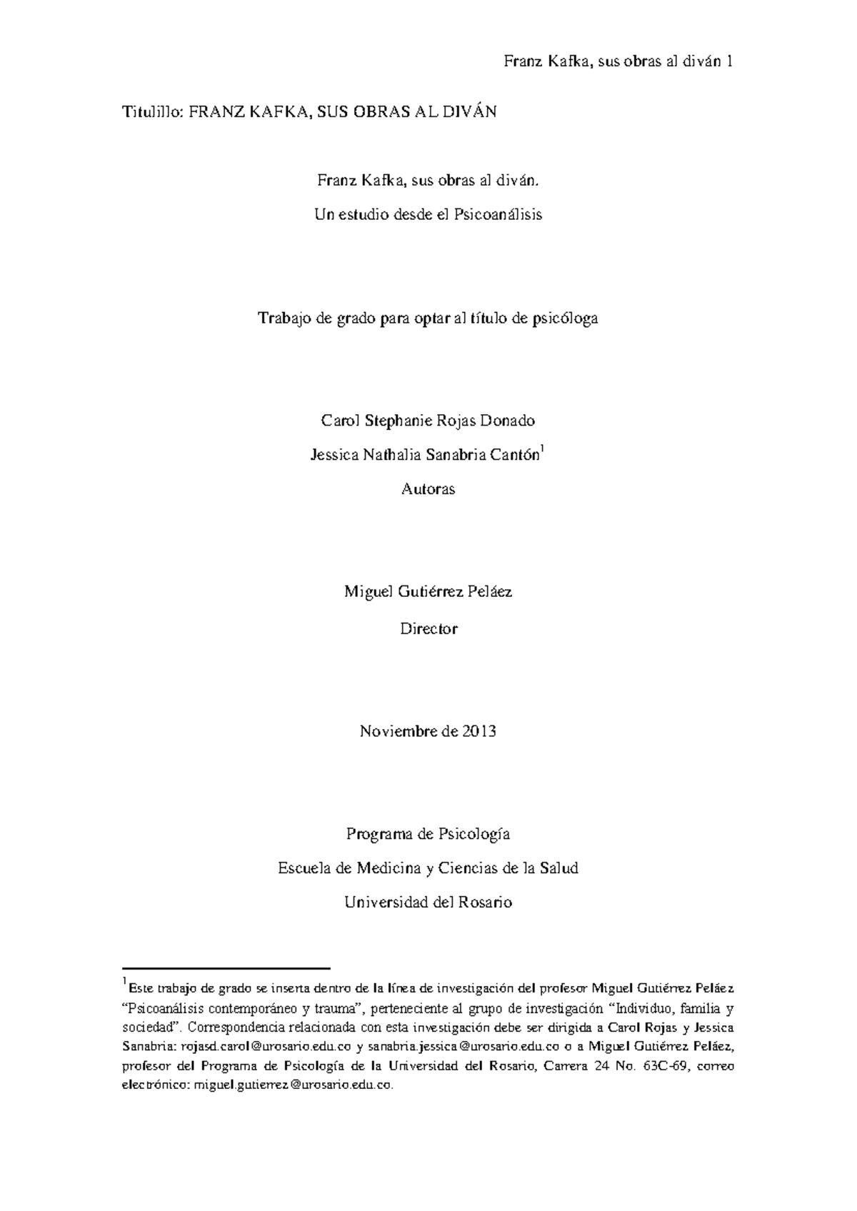 Texto de apoyo #1 Psicoanálisis - Titulillo: FRANZ KAFKA, SUS OBRAS AL ...