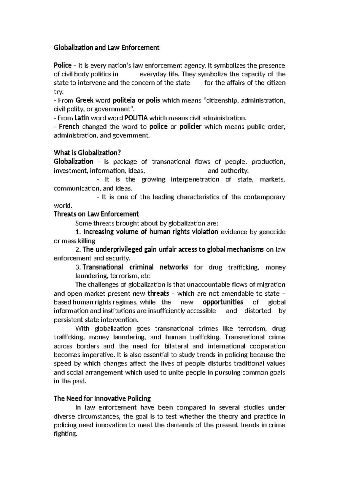 Globalization and Law Enforcement - It symbolizes the presence of civil ...