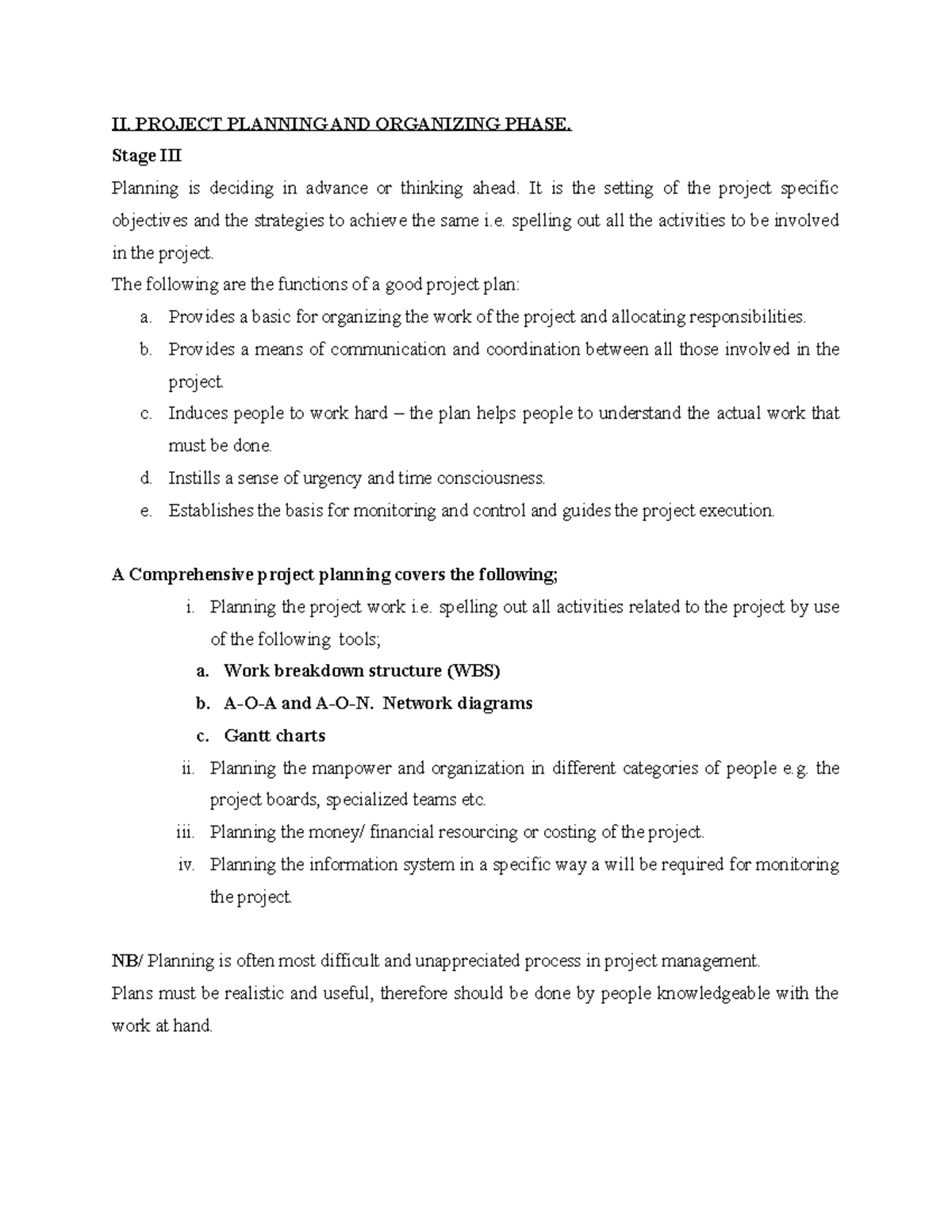 Project Management phases - II. PROJECT PLANNING AND ORGANIZING PHASE ...