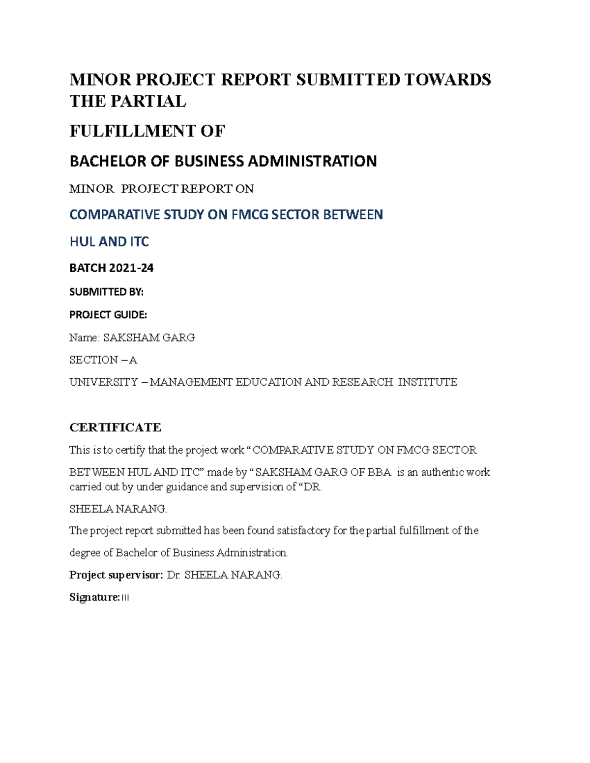 Minor Project on - MINOR PROJECT REPORT SUBMITTED TOWARDS THE PARTIAL ...
