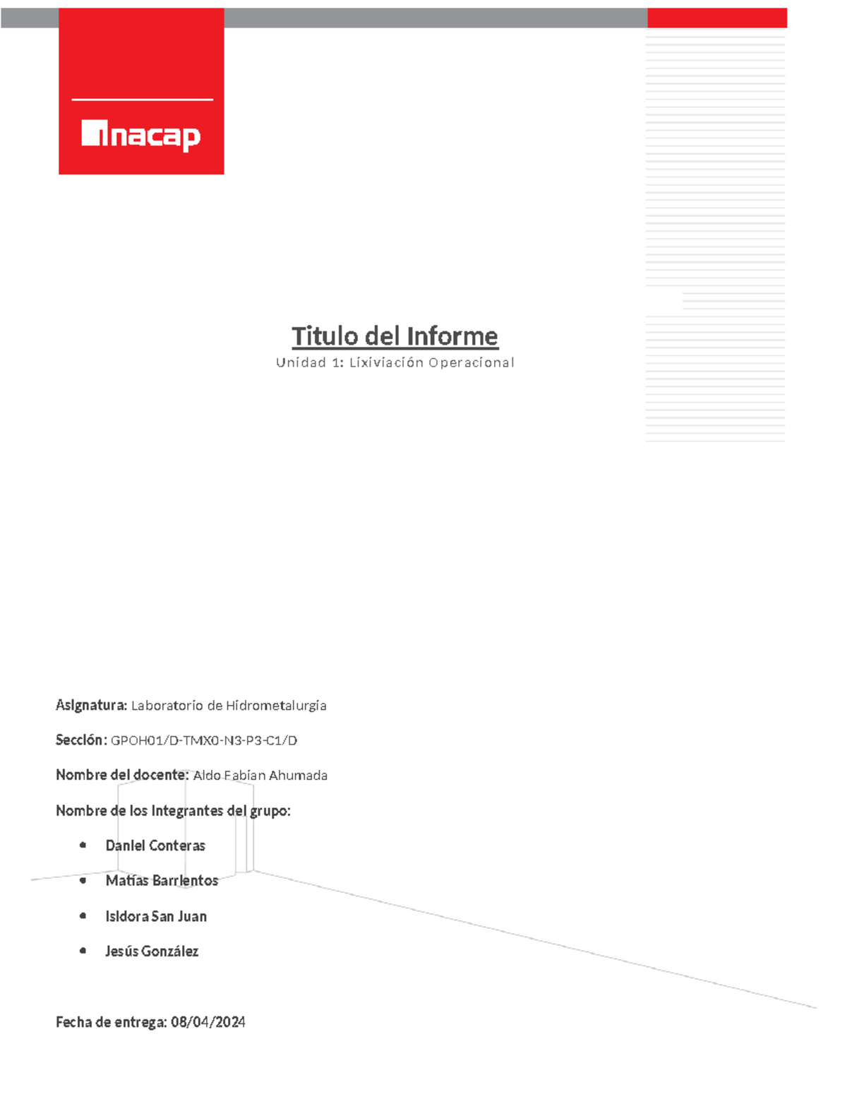 Avance N°2 Hidro - jjkkkk - Titulo del Informe Unidad 1: Lixiviación ...