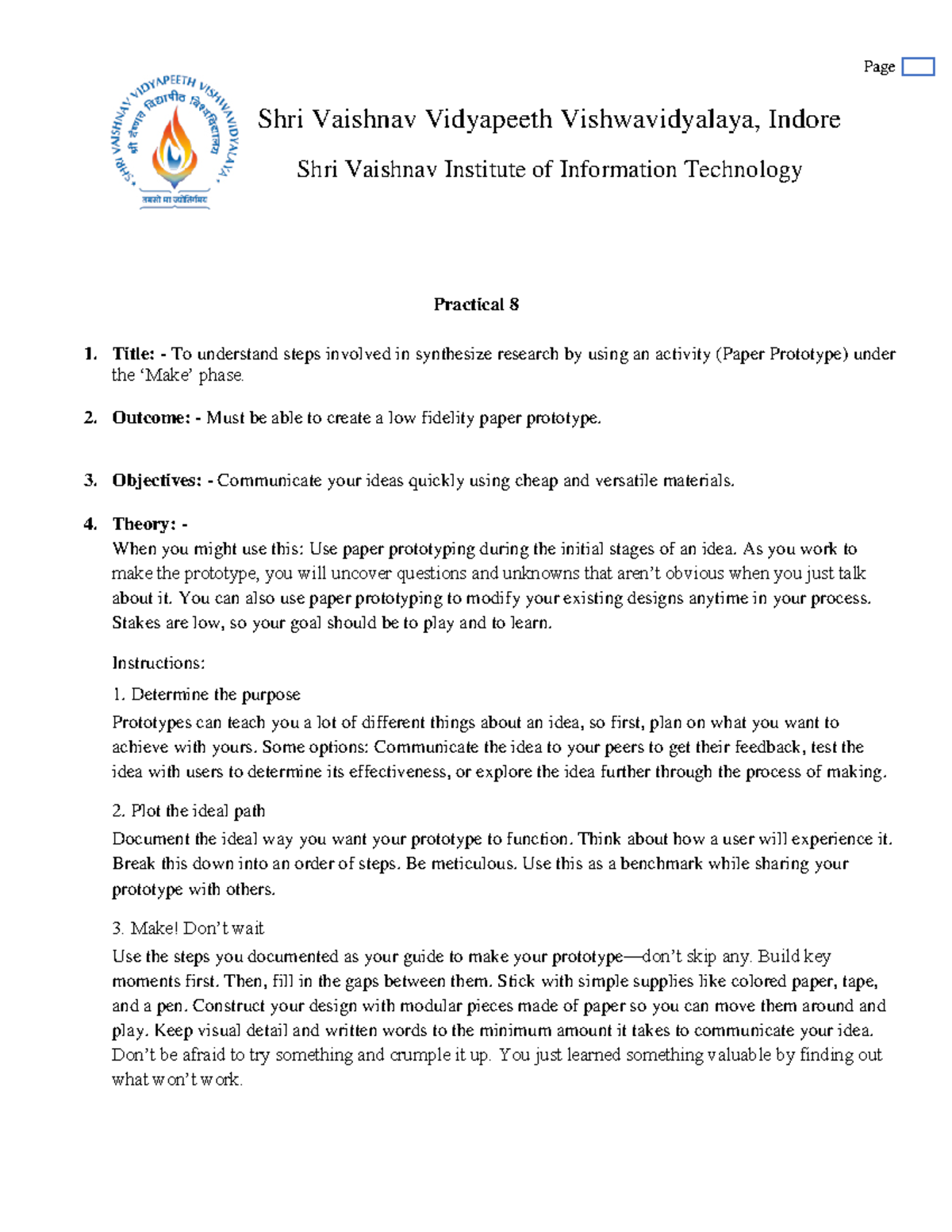 Practical 8 - Page Shri Vaishnav Vidyapeeth Vishwavidyalaya, Indore Shri Vaishnav Institute of ...