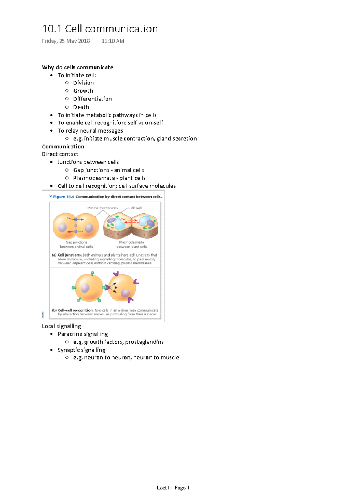 Lect11 LFS100 - Lecture notes 11 - 10 Cell communication Friday, 25 May ...