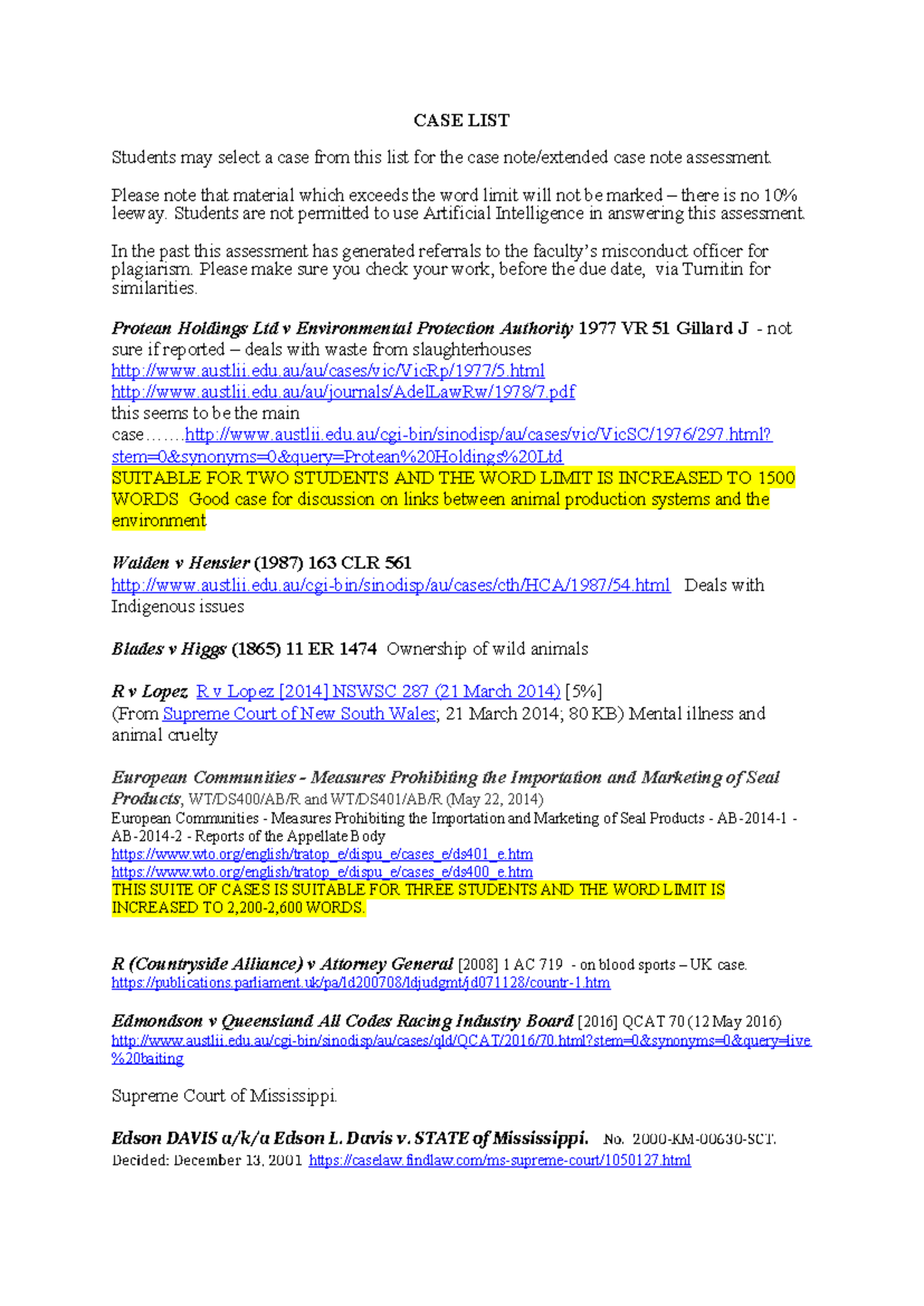 Case Note 2024 Case List - CASE LIST Students may select a case from ...