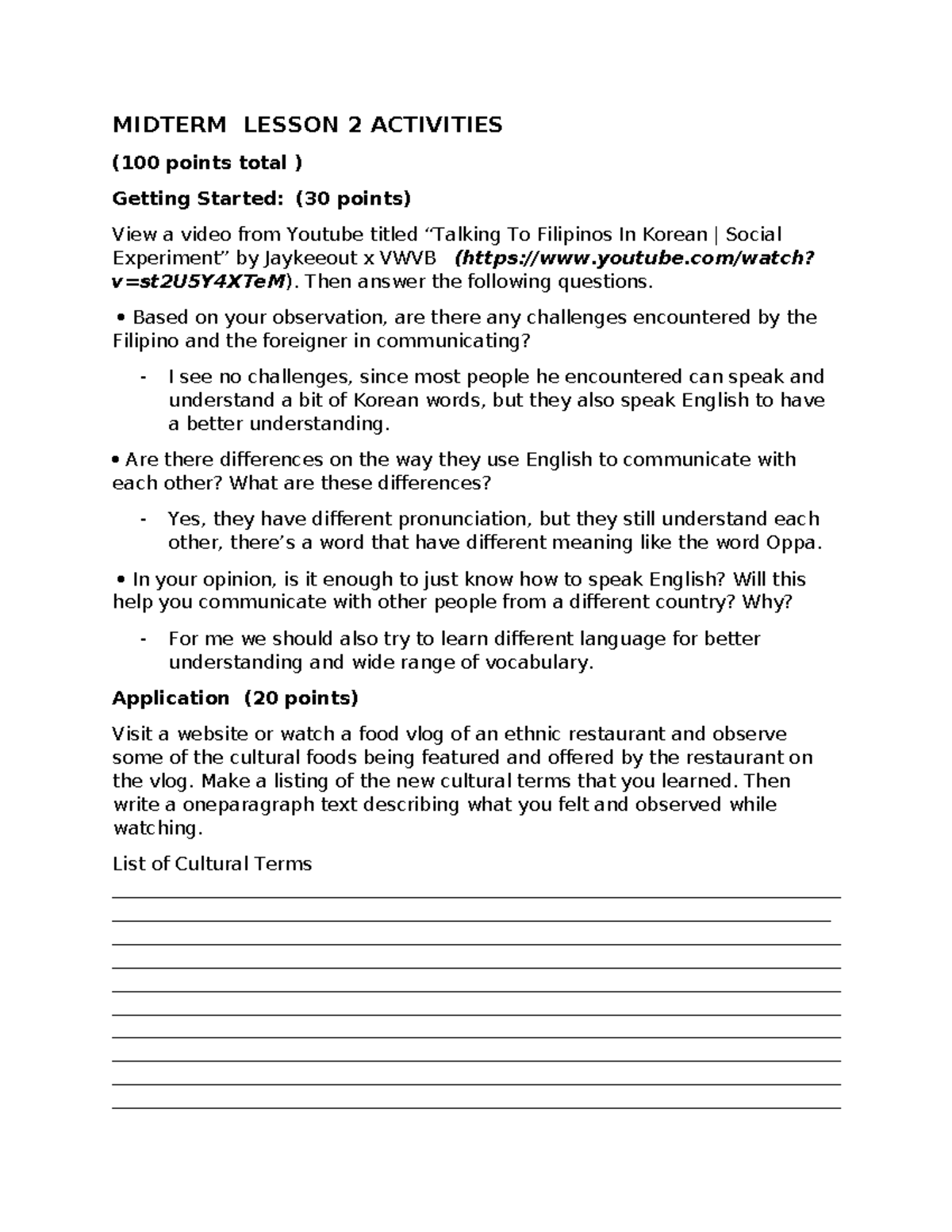 Midtermlesson 2Activities - MIDTERM LESSON 2 ACTIVITIES (100 points ...