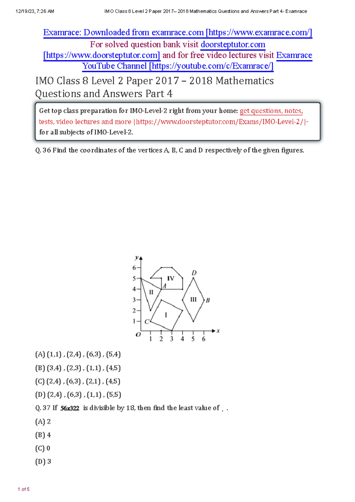 IMO Class 8 Level 2 Paper 2017 2018 Part 4 - Examrace: Downloaded from ...