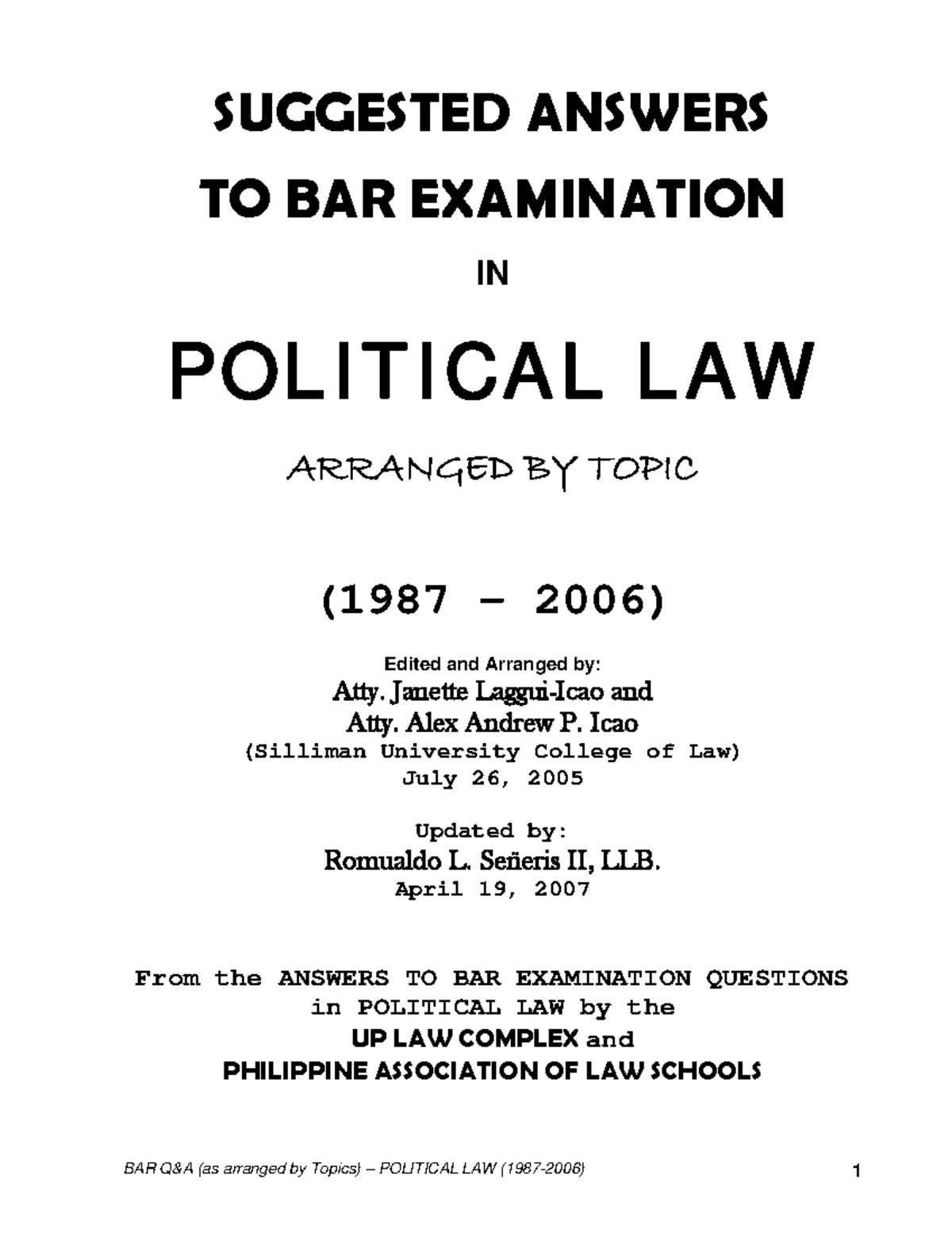 Bar Questions and Answers Political Law - SUGGESTED ANSWERS TO BAR ...