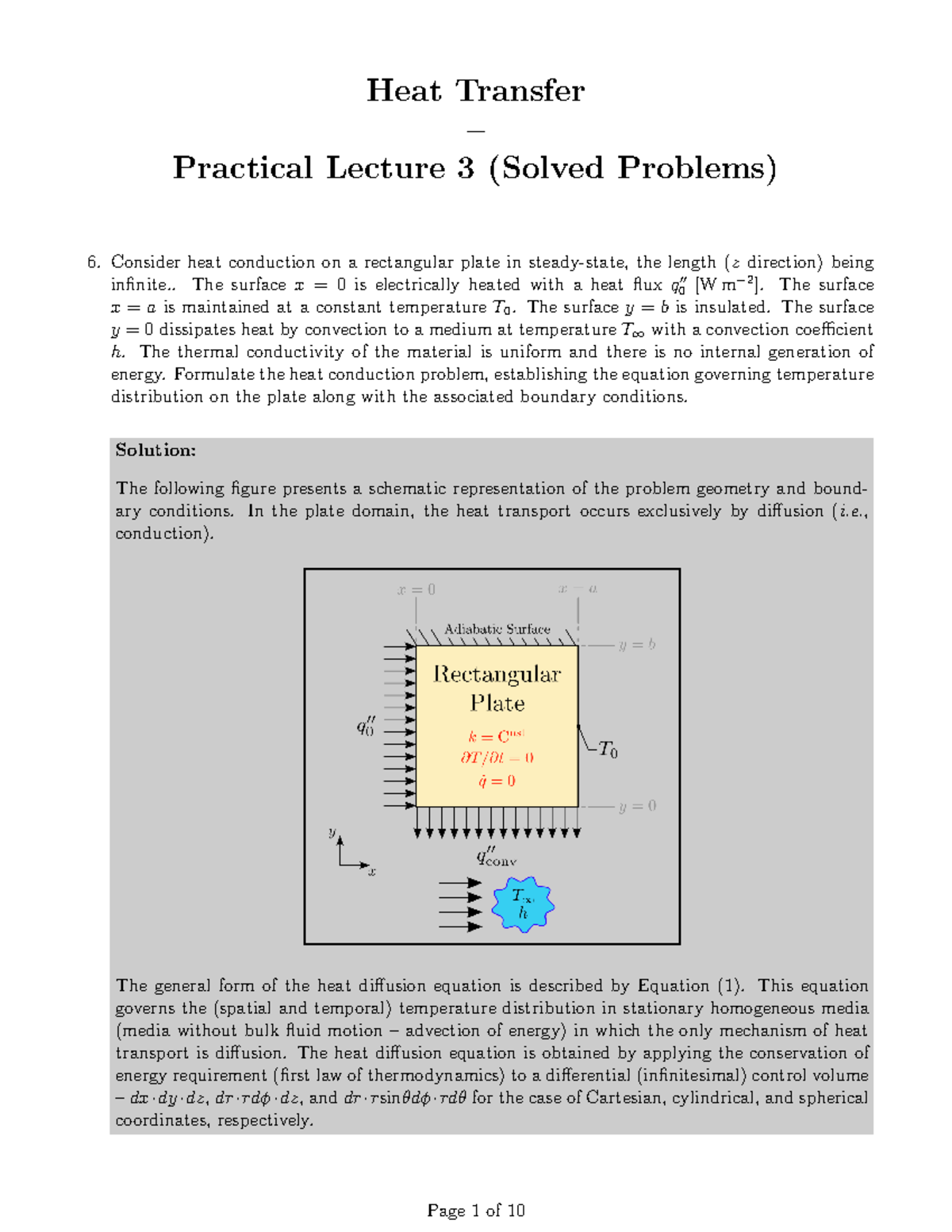Prac Lecture-3 - Enunciado e resolução da aula prática - Heat Transfer ...