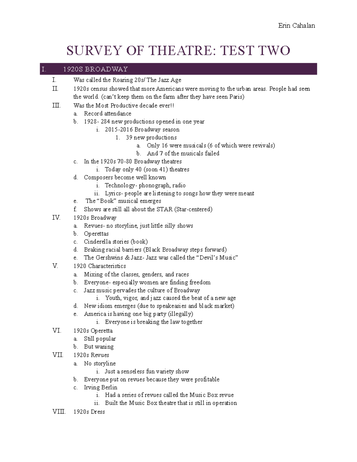 Test 2 Study Guide - Lecture notes 7-11 - SURVEY OF THEATRE: TEST TWO I ...