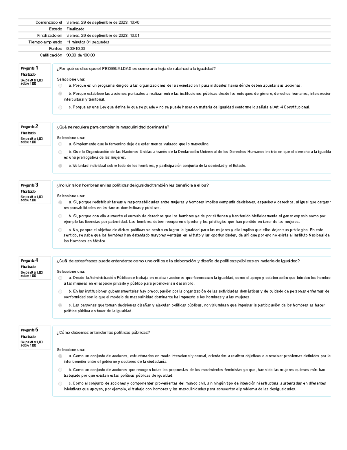 Unidad 3-masculinidades-Inmujeres - Pregunta 1 Finalizado Se puntúa 1 ...