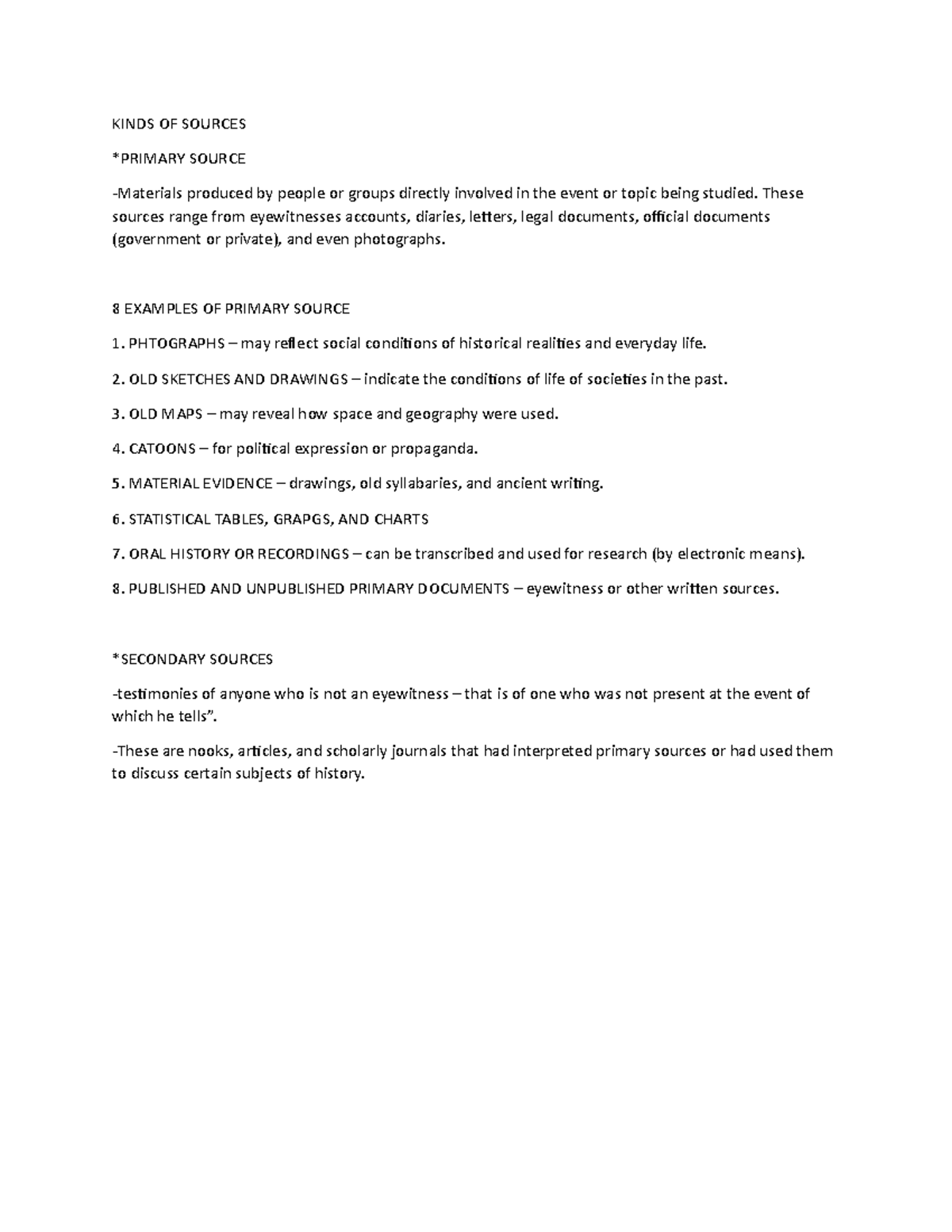 Kinds of Sources - Lecture notes 4 - KINDS OF SOURCES *PRIMARY SOURCE ...