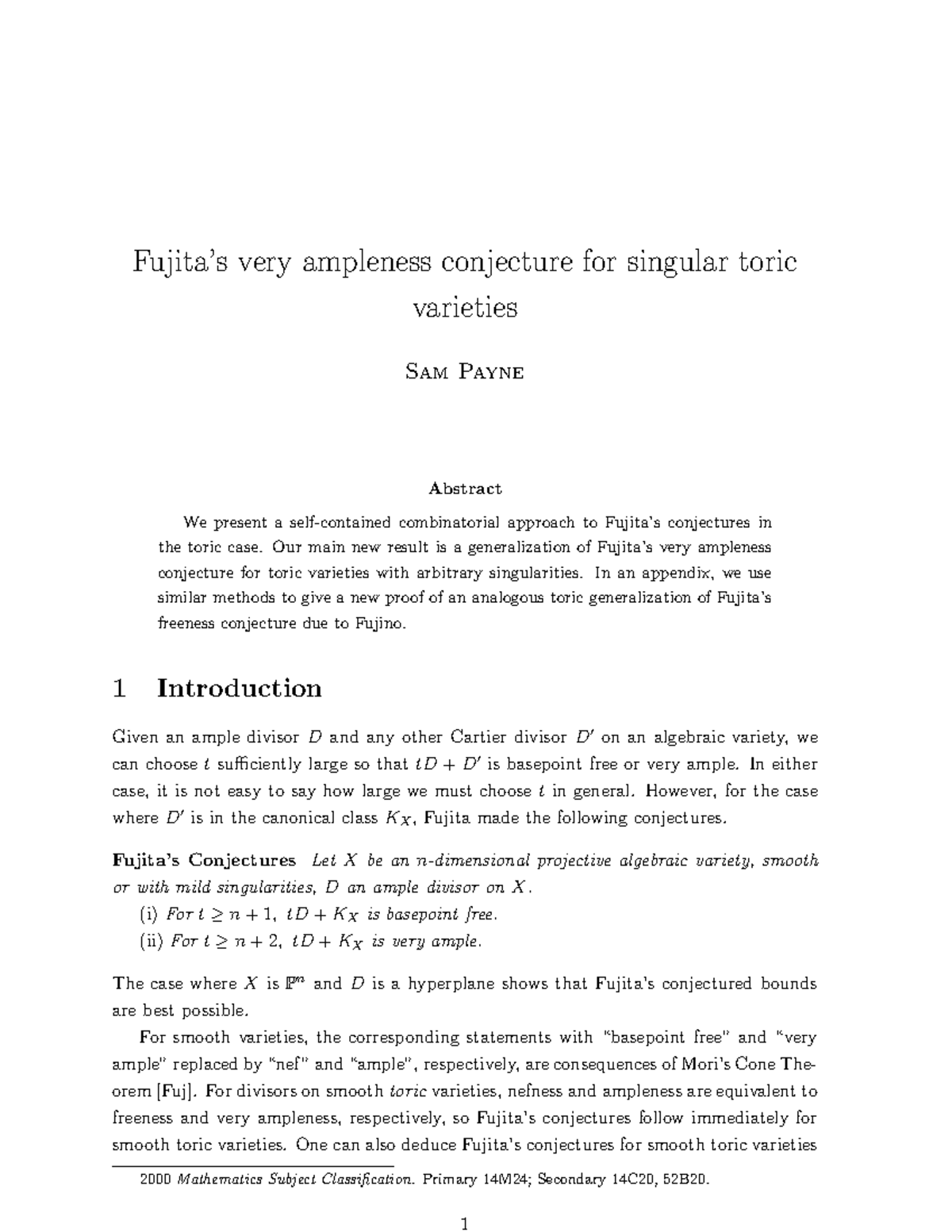 Fujita’s very ampleness conjecture for singular toric varieties ...