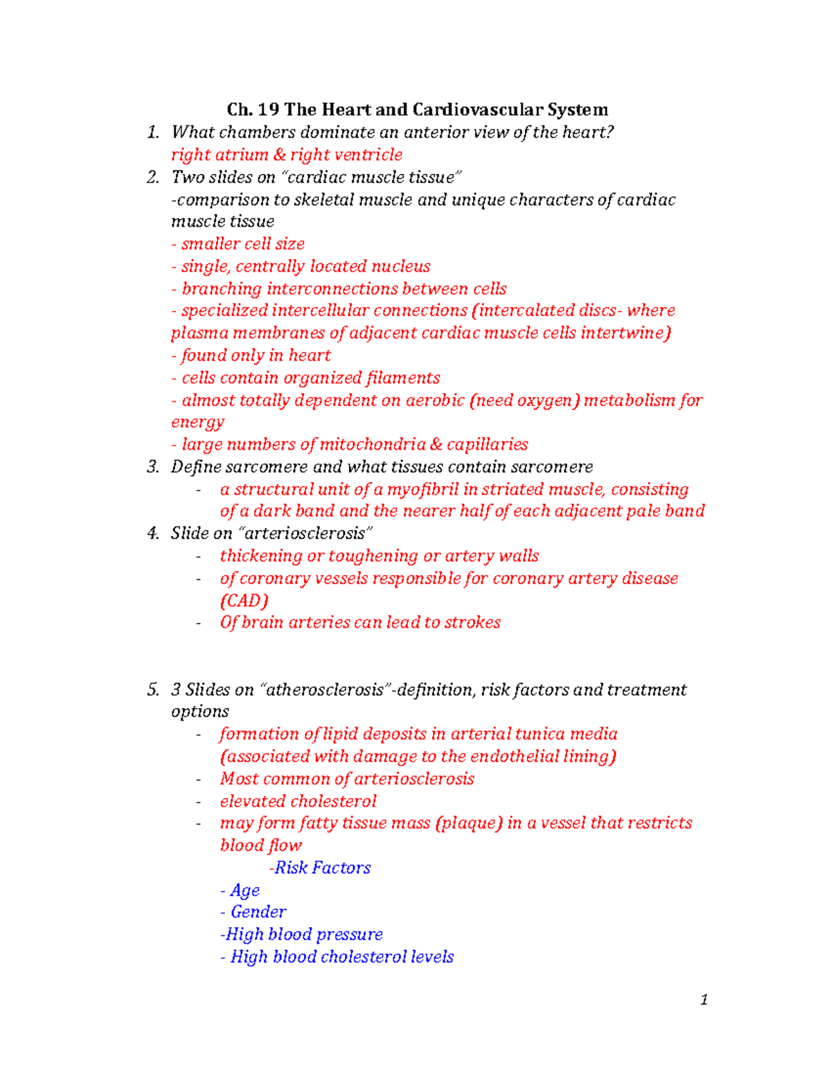 Anatomy 2 Exam 3 - Professor Li Li - Ch. 19 The Heart and ...