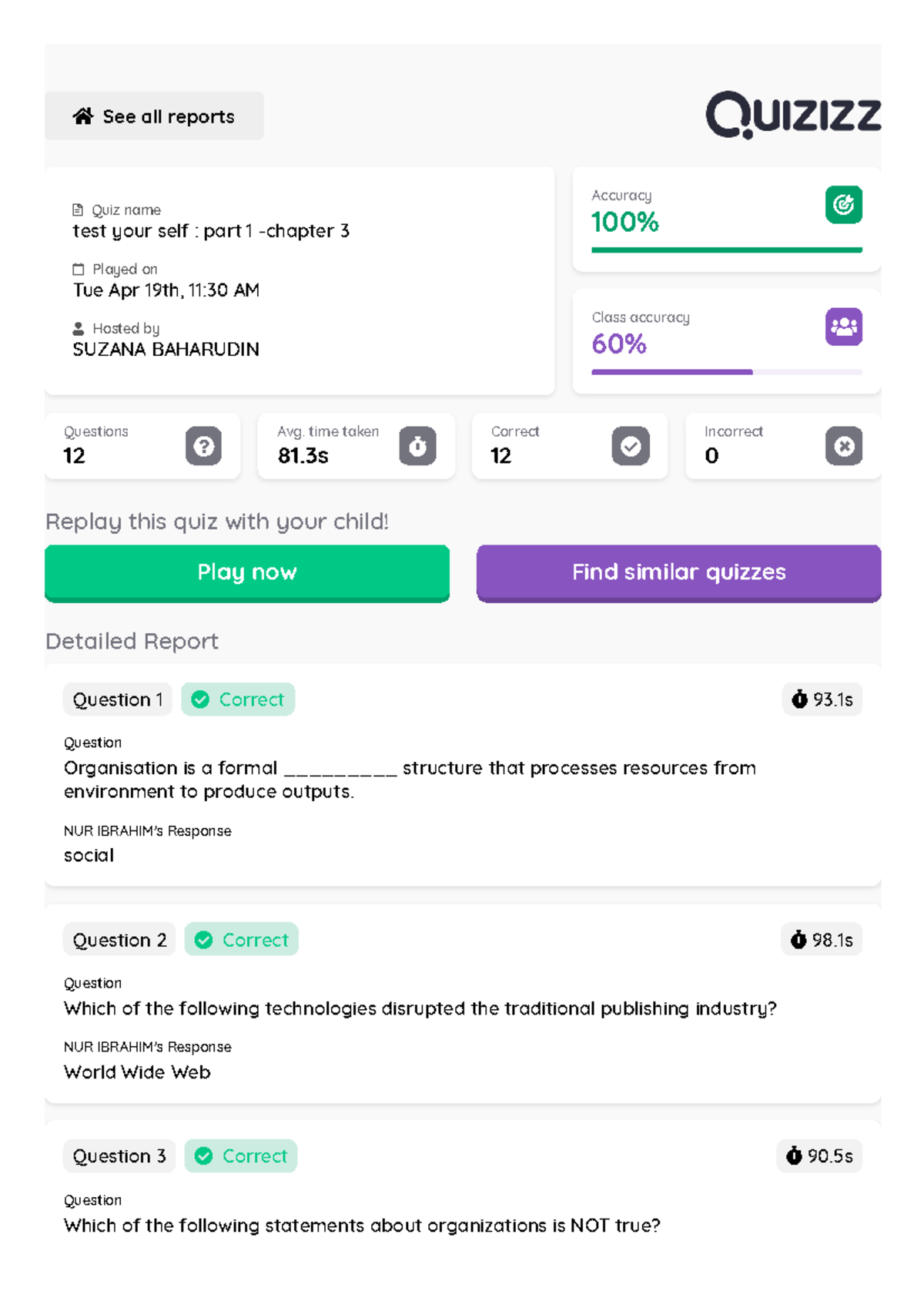 Quizizz chapter 3 - See all reports test your self : part 1 -chapter 3 ...