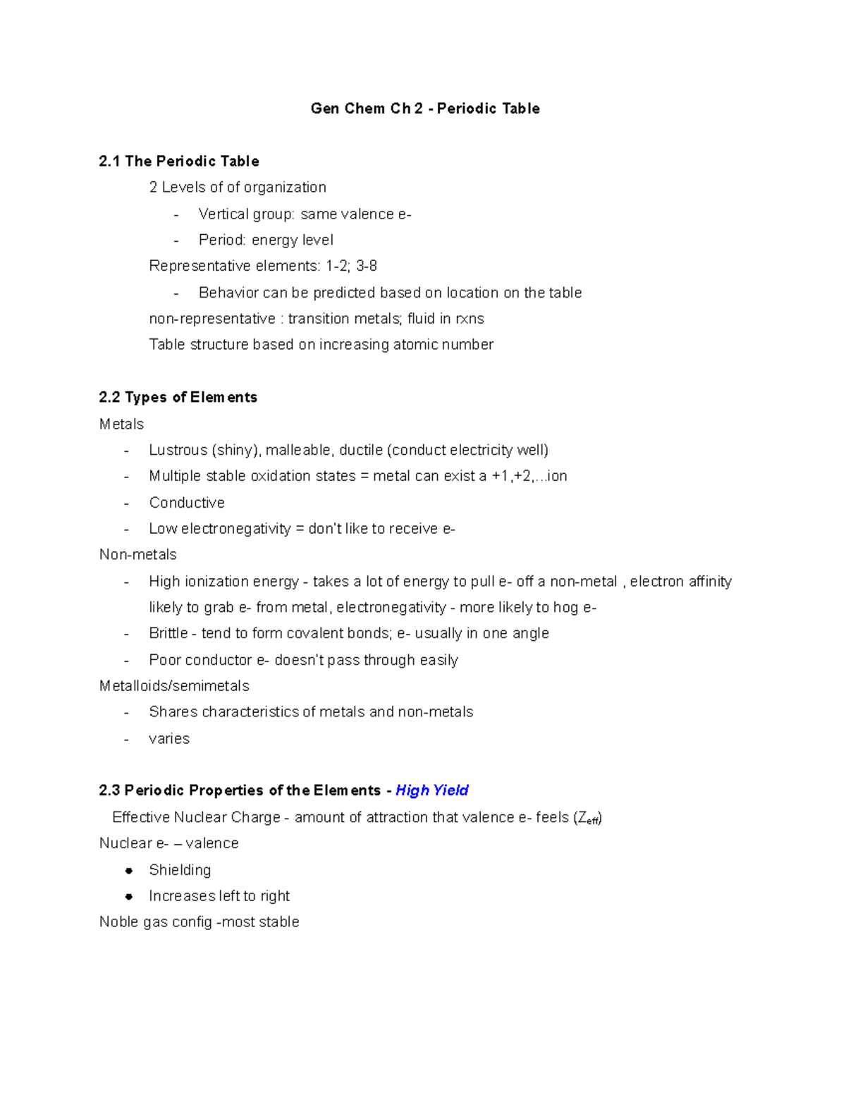 MCAT Kaplan - Gen Chem Ch 2 - Periodic Table - Gen Chem Ch 2 - Periodic ...