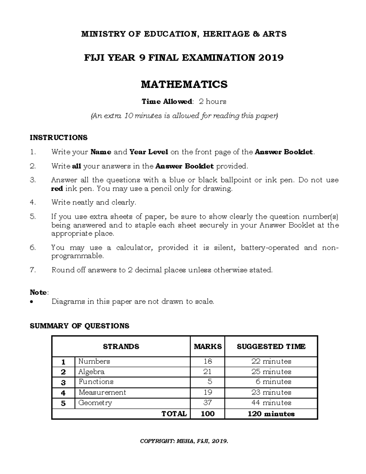 2019 FY9FEMathematics QP - MINISTRY OF EDUCATION, HERITAGE & ARTS FIJI ...