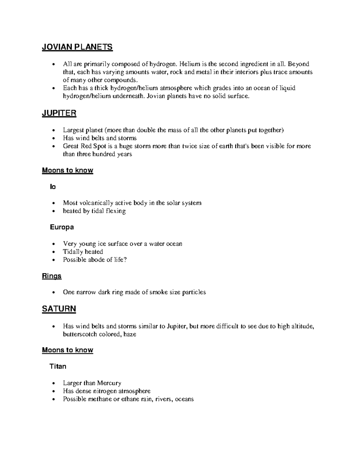Jovian Planet Notes - JOVIAN PLANETS All are primarily composed of ...