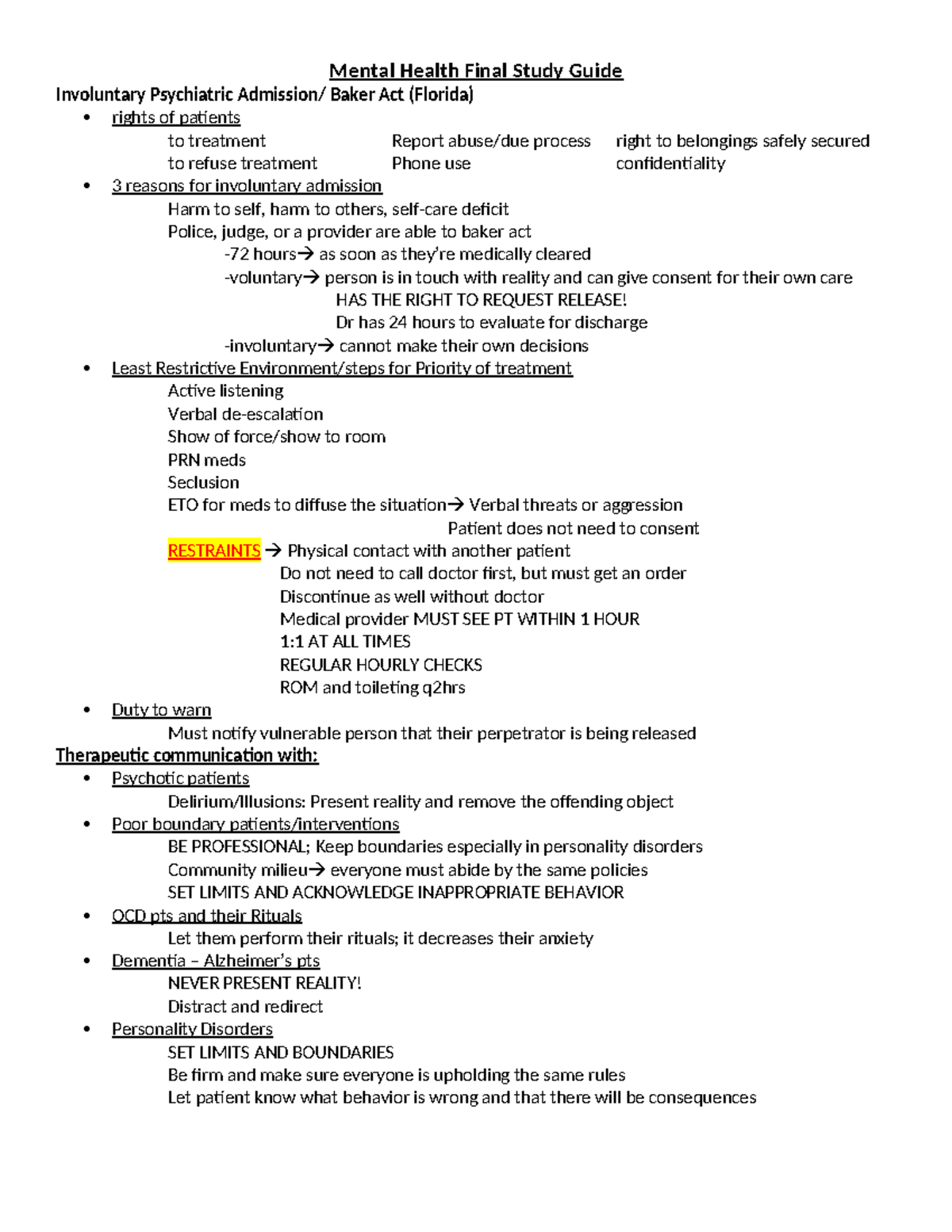 Mental Health Final Study Guide - Mental Health Final Study Guide ...