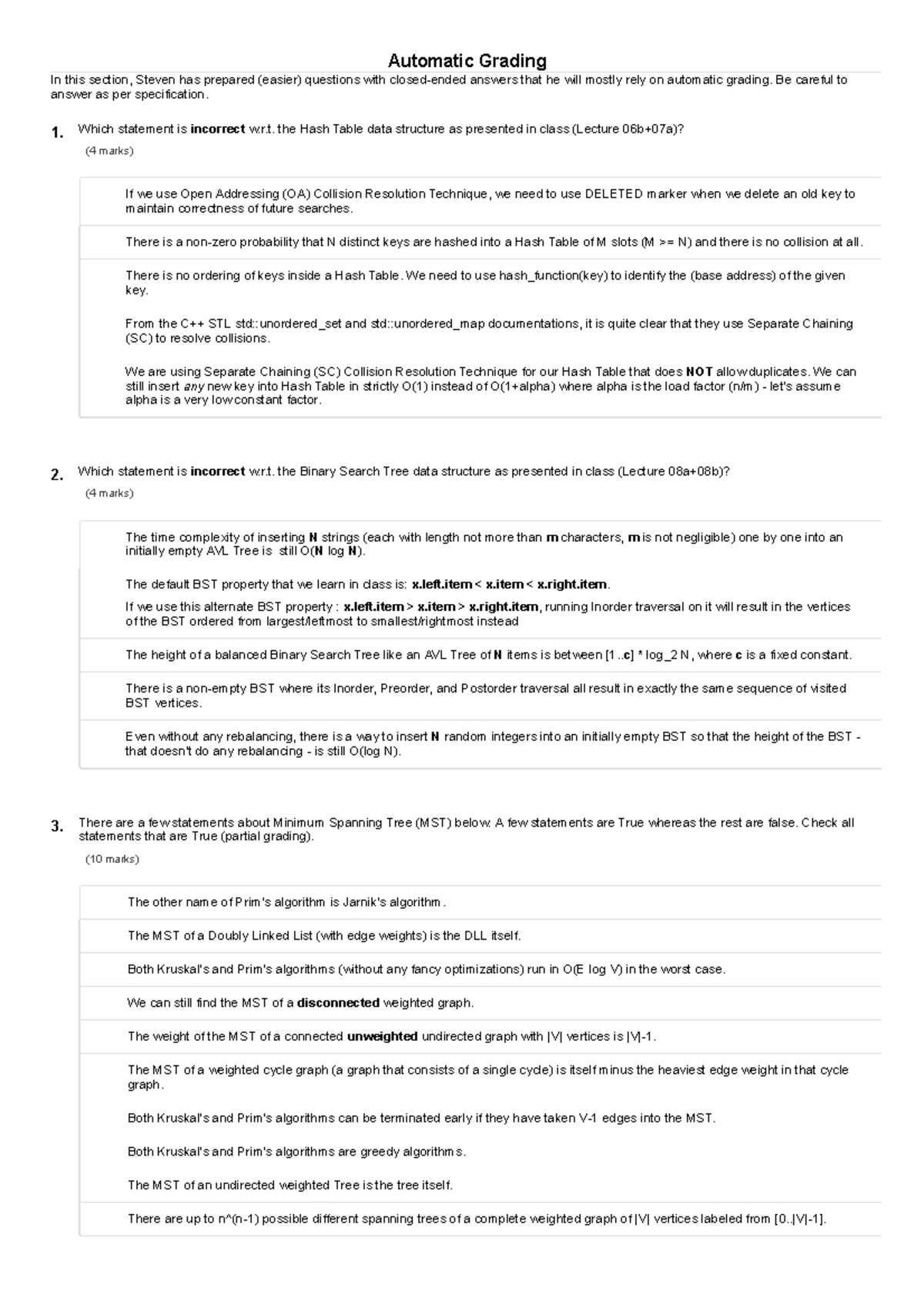 CS2040C 2021 22 S1 final - Automatic Grading In this section, Steven has prepared (easier ...
