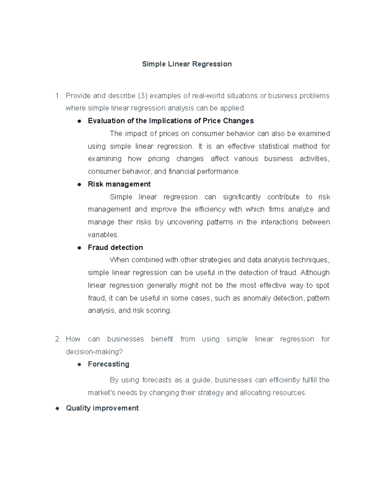 Simple Linear - Evaluation of the Implications of Price Changes The ...