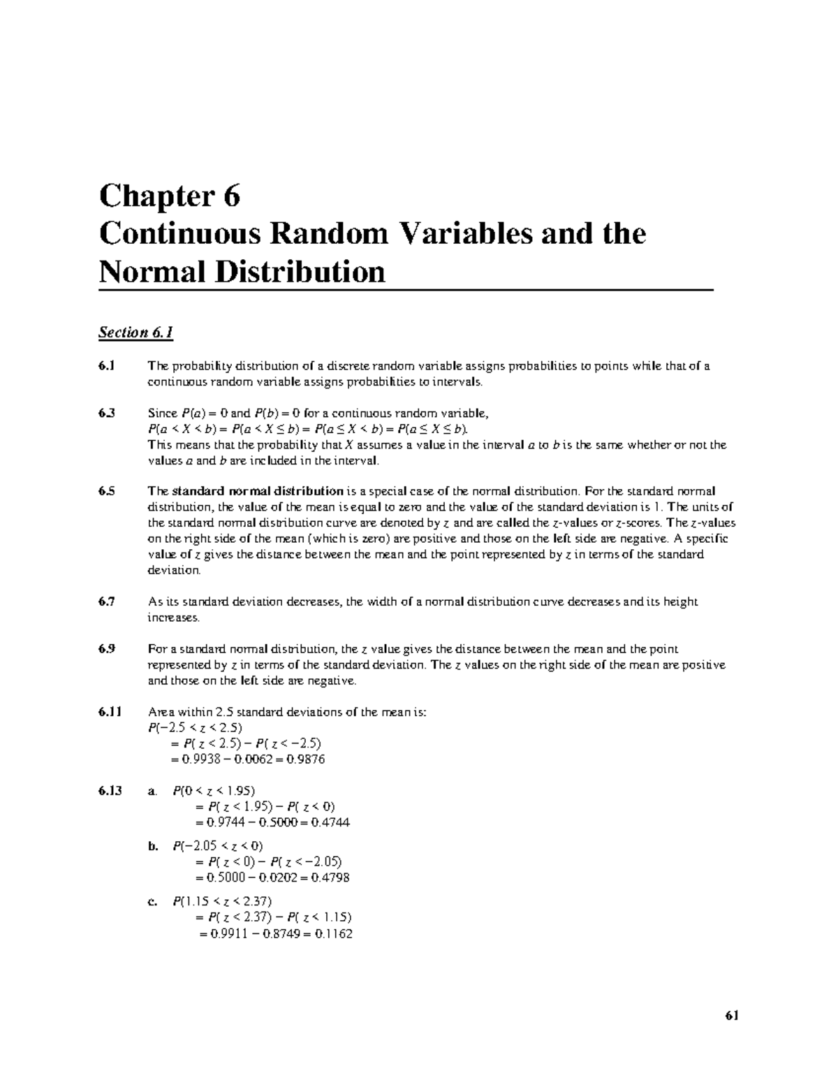 MATH Wiley Student Solutions Manual Chapter 6 - Chapter 6 Continuous Random Variables and the ...