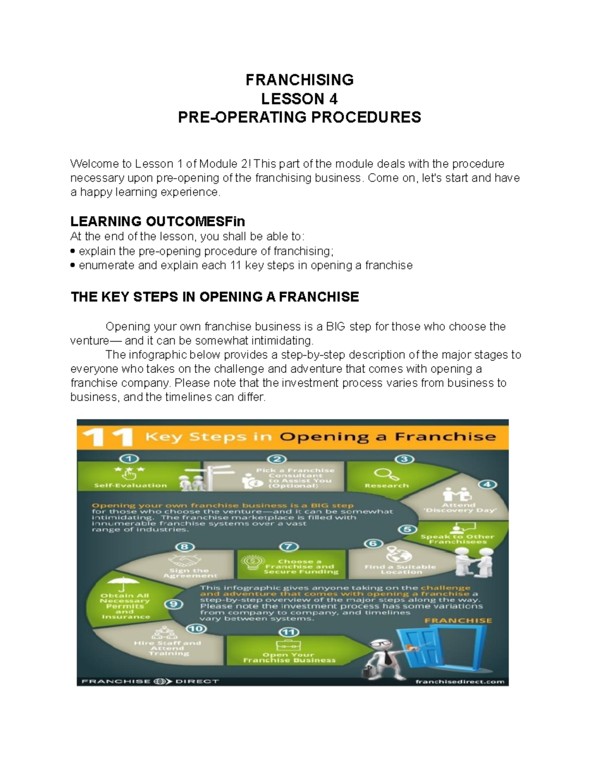 F Chapter 4 - For teacher use - FRANCHISING LESSON 4 PRE-OPERATING ...