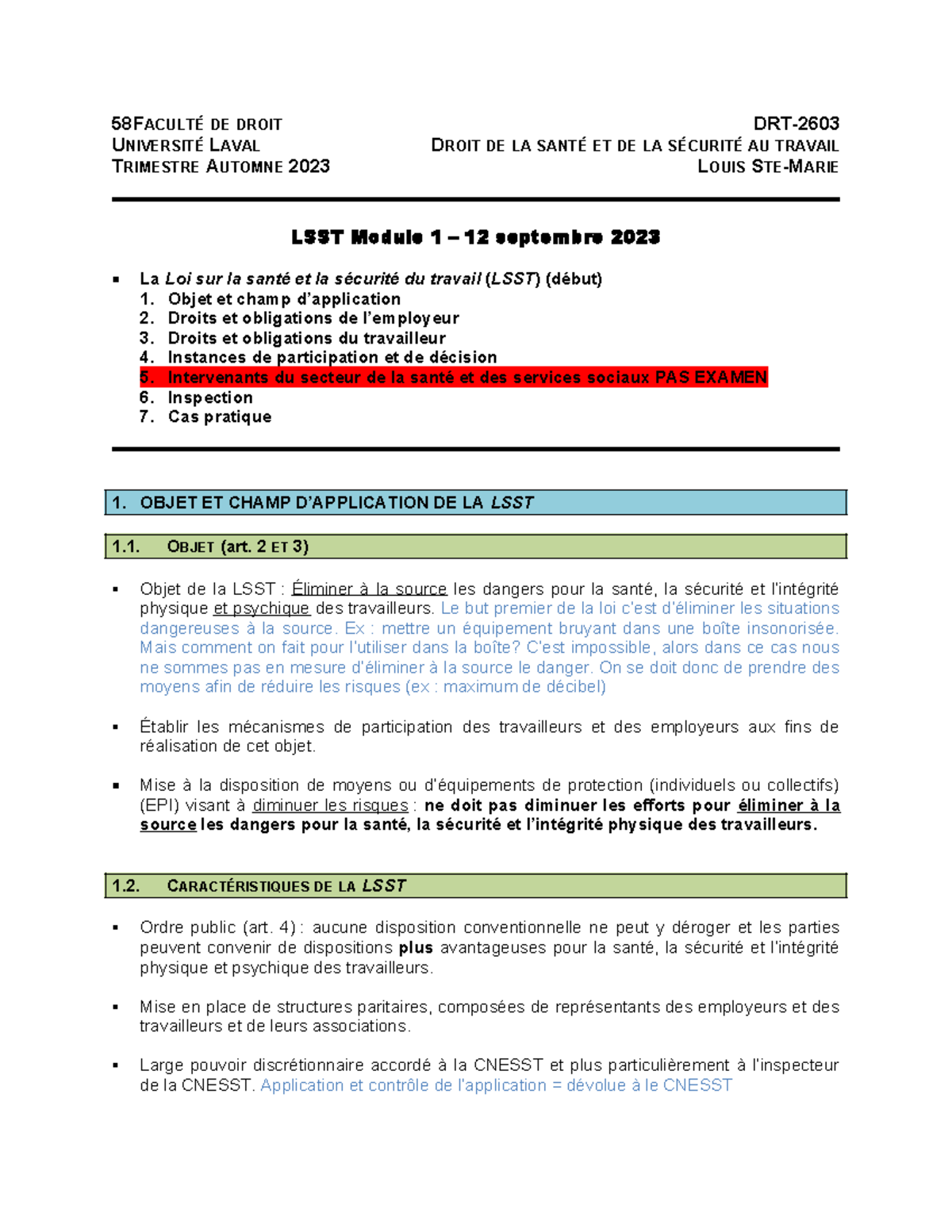Lsst Module 1 Lsst 58facultÉ De Droit Drt UniversitÉ Laval Droit