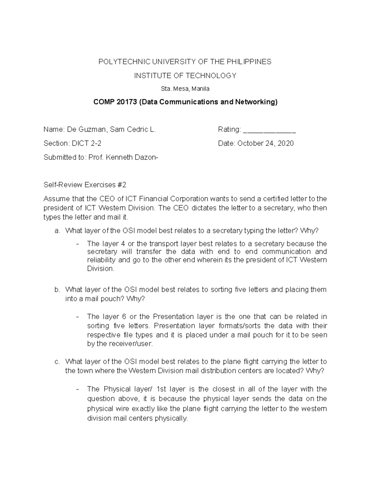 De Guzman Exercise #2 - Lecture notes LECTURE - POLYTECHNIC UNIVERSITY ...