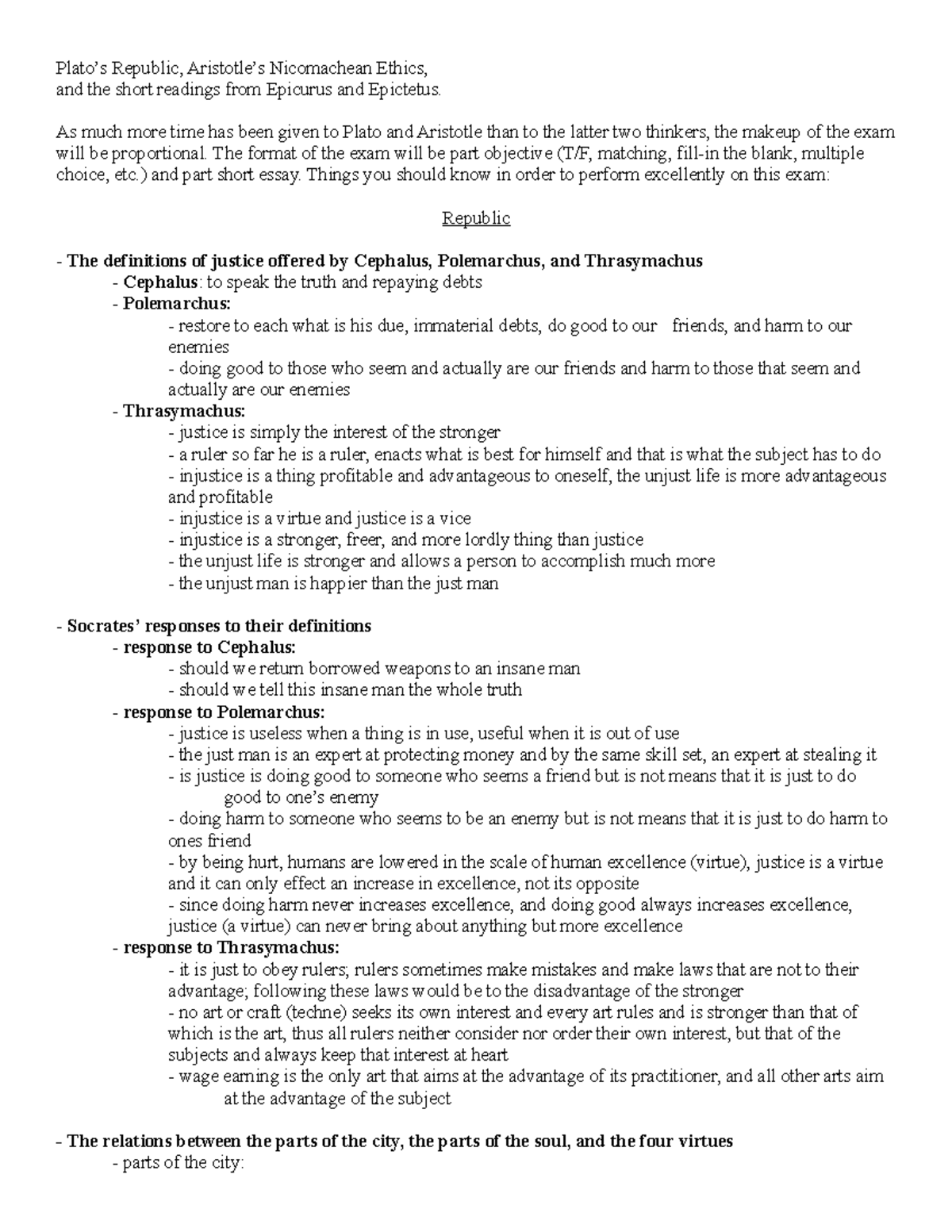 Ethicsstudyguide T 1 - Study guide for exam on Plato's Republic - Plato ...