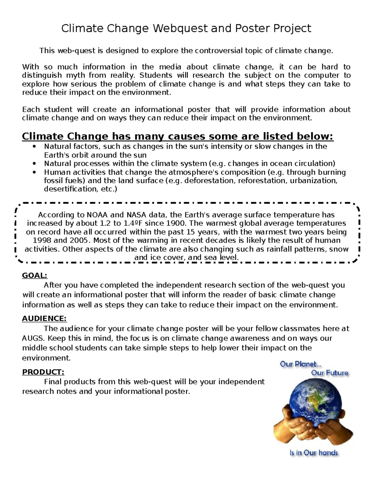 Climate Change Webquest - ####### With so much information in the media ...