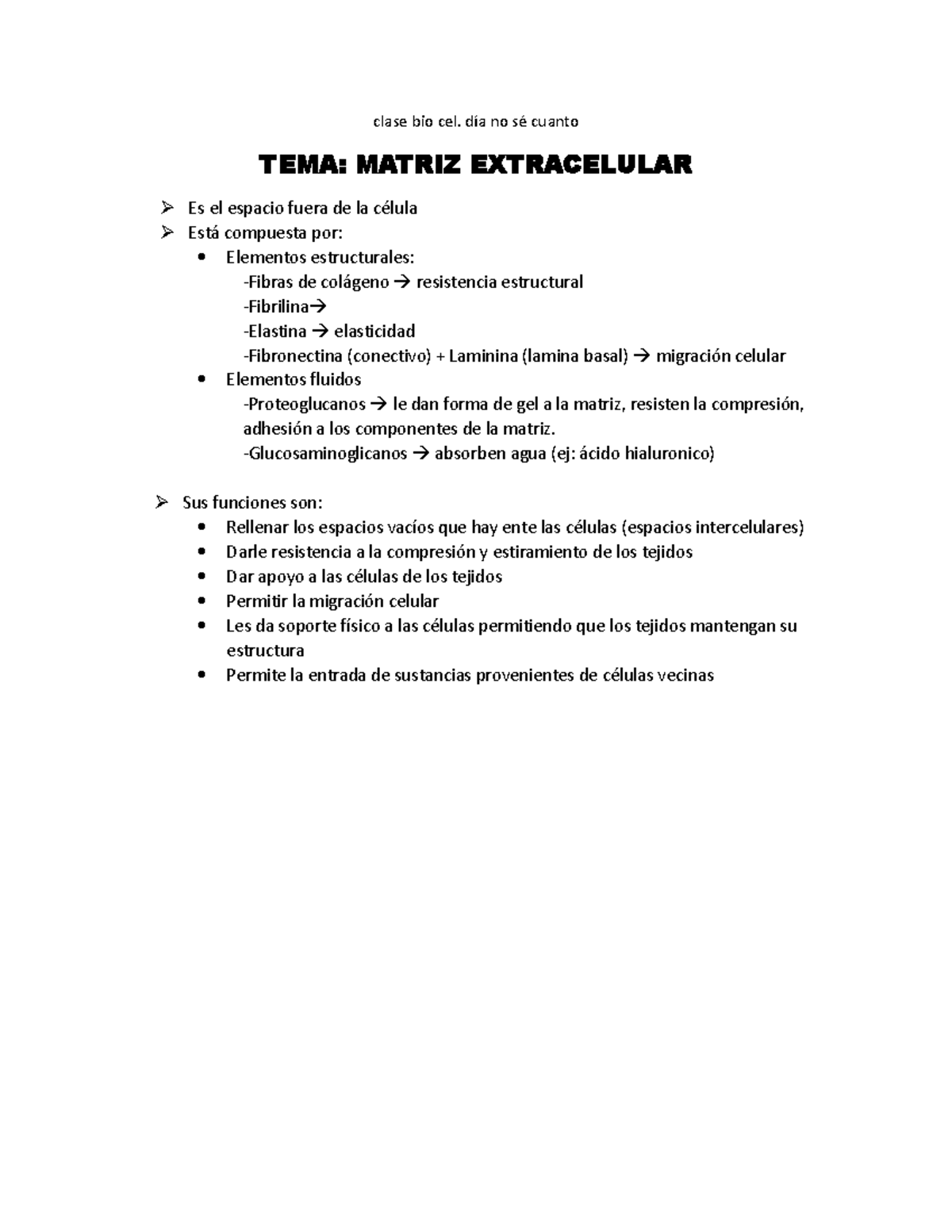 Apunte - Matriz Y Uniones Celulares - clase bio cel. día no sé cuanto ...