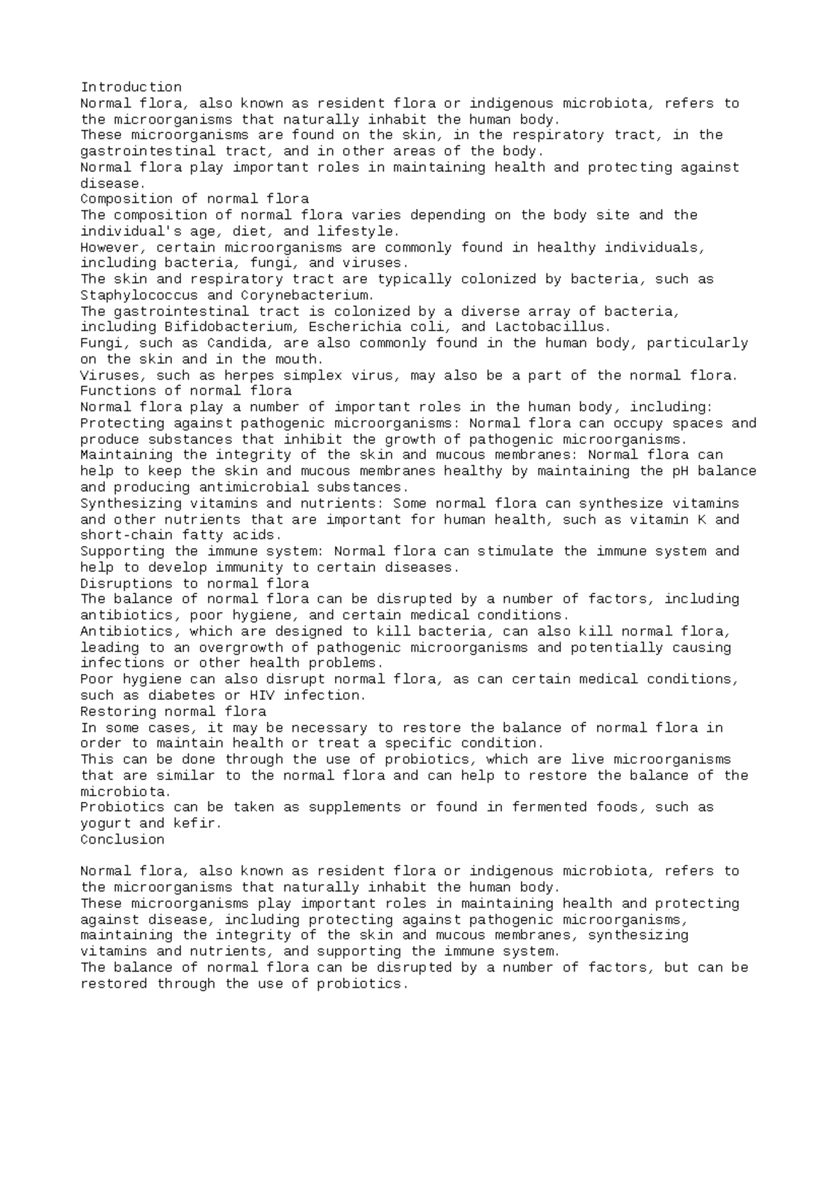 Bio243- Lecture Notes - Explain normal flora. - Introduction Normal ...